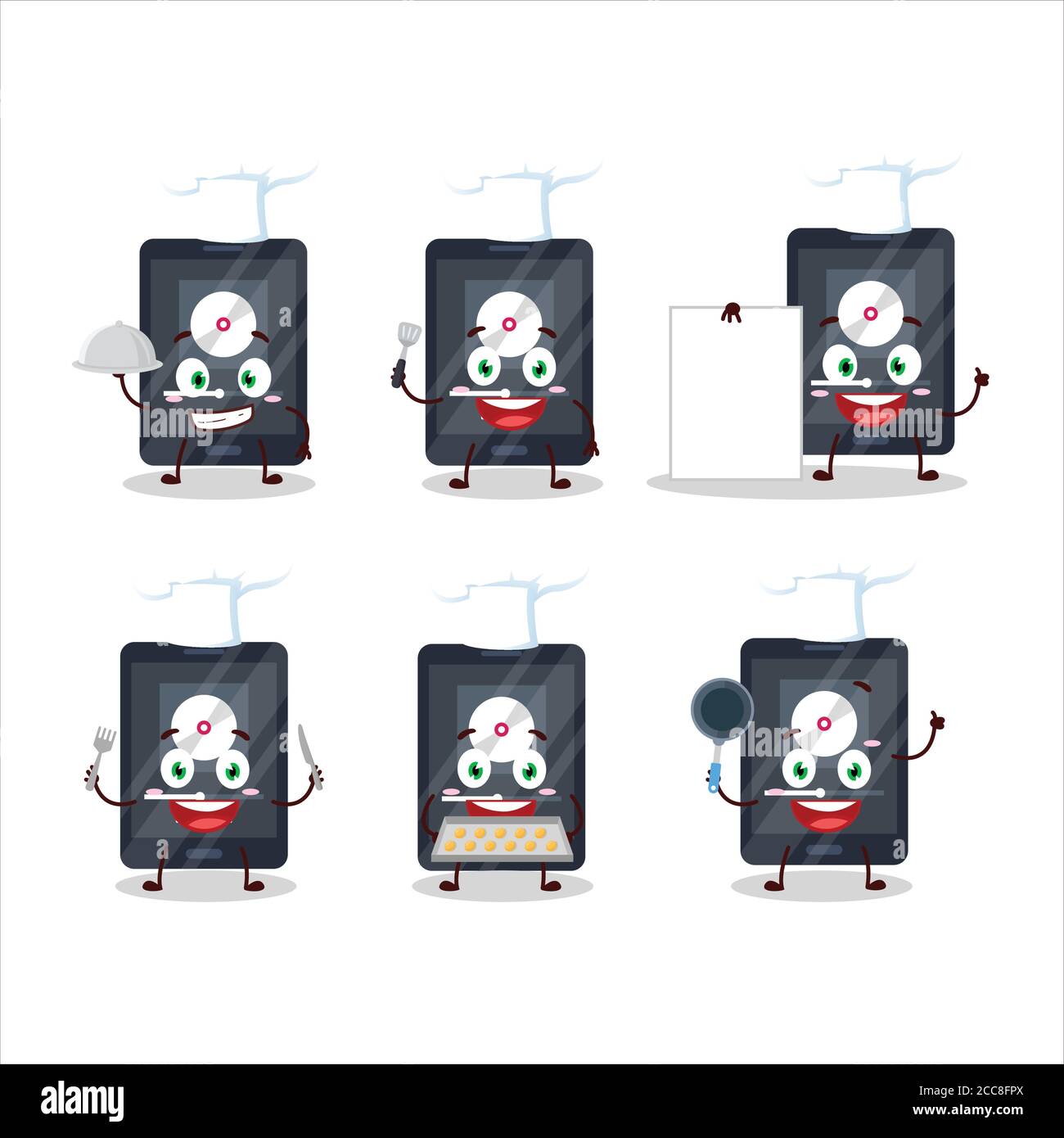 Cartoon character of ipod music with various chef emoticons Stock ...