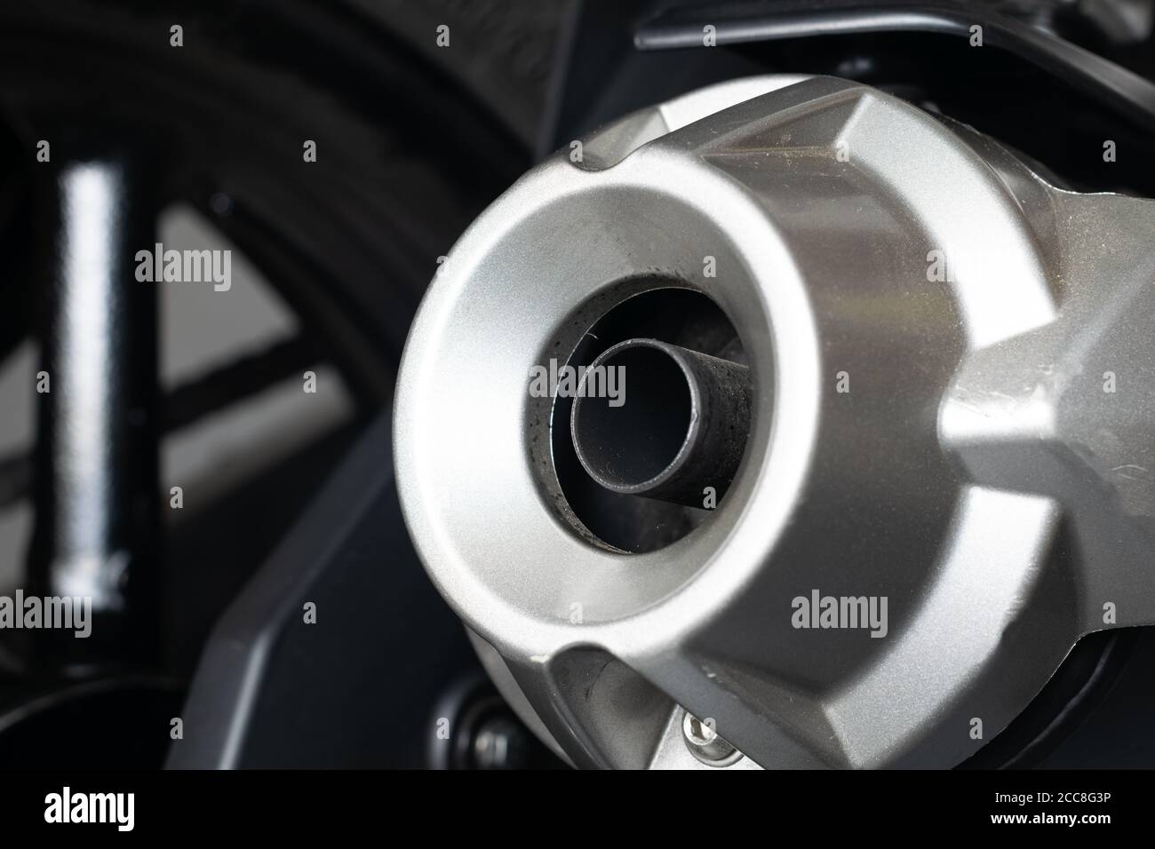 Silver motorcycle exhaust pipe Stock Photo - Alamy