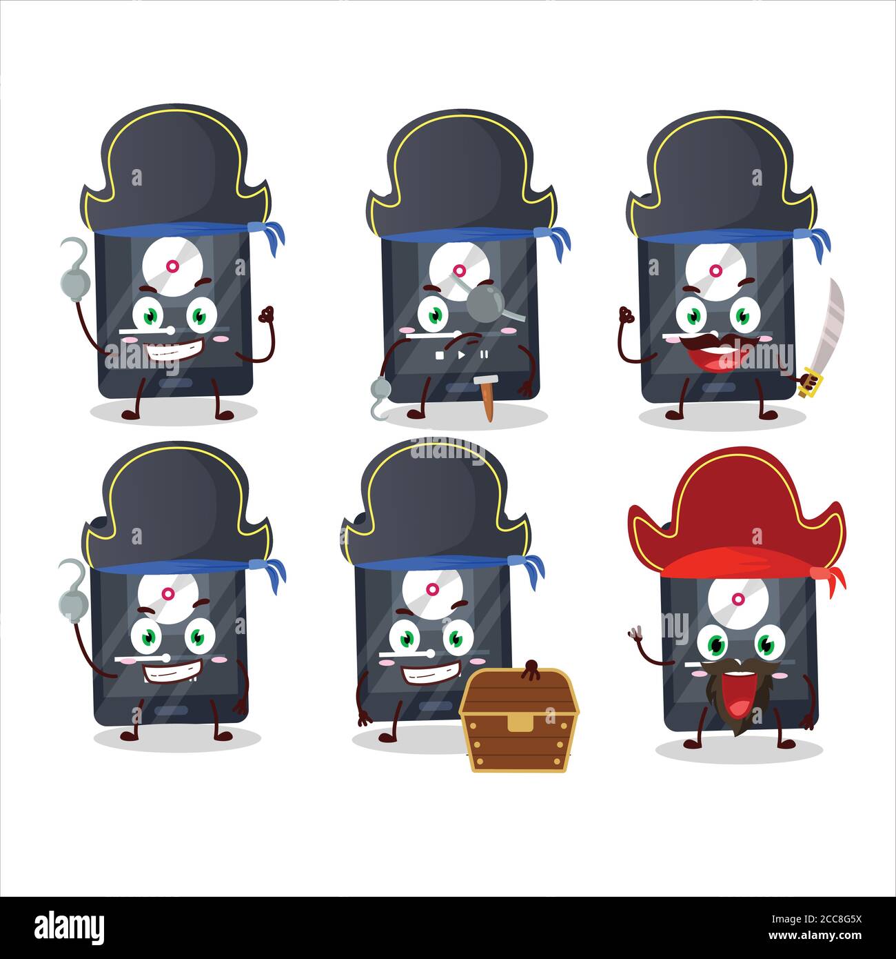 Cartoon character of ipod music with various pirates emoticons Stock ...