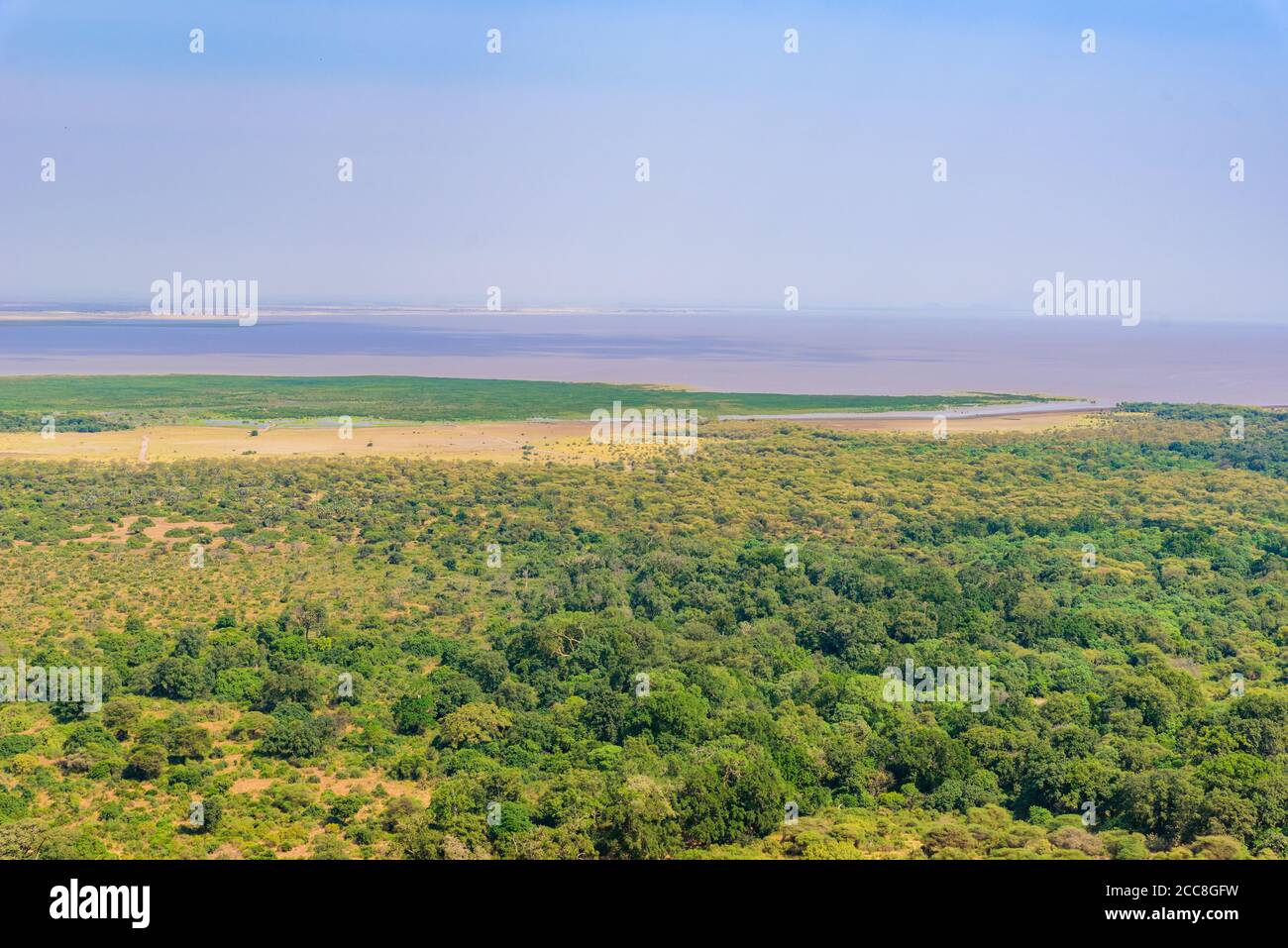 Panoramic view on Manyara Lake from Viewpoint. Beautiful landscape ...
