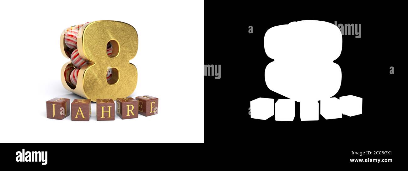 Inscription in German 8 years, consisting of a gold number eight and ...