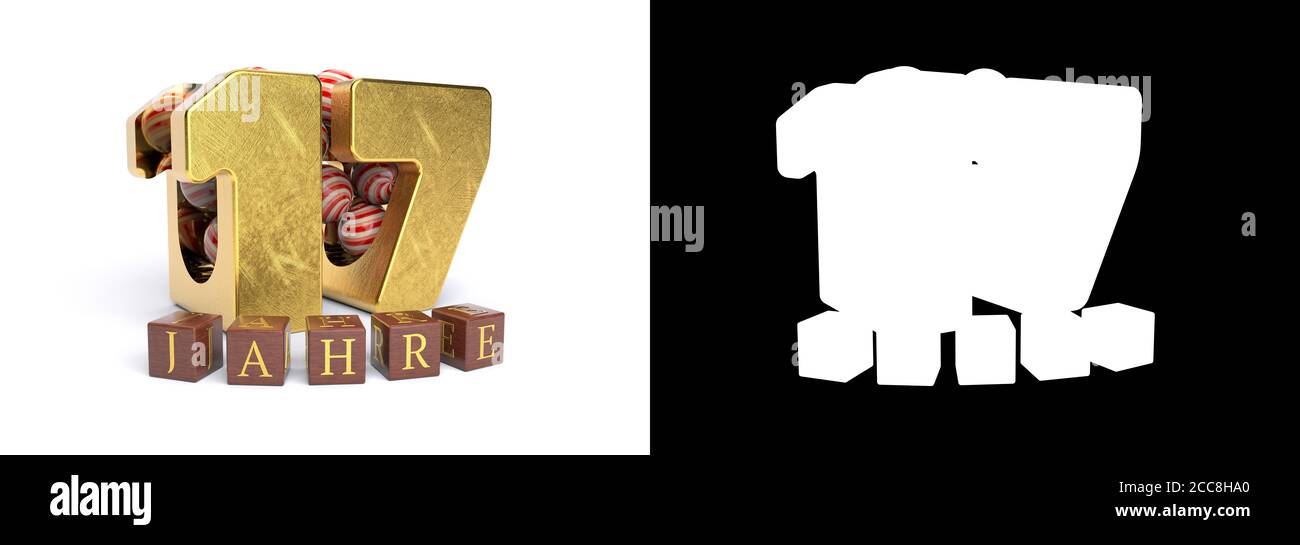 Inscription in German 17 years, consisting of a gold number seventeen ...