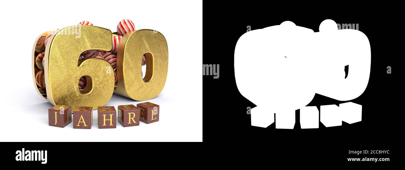 Inscription in German 60 years, consisting of a gold number sixty and ...