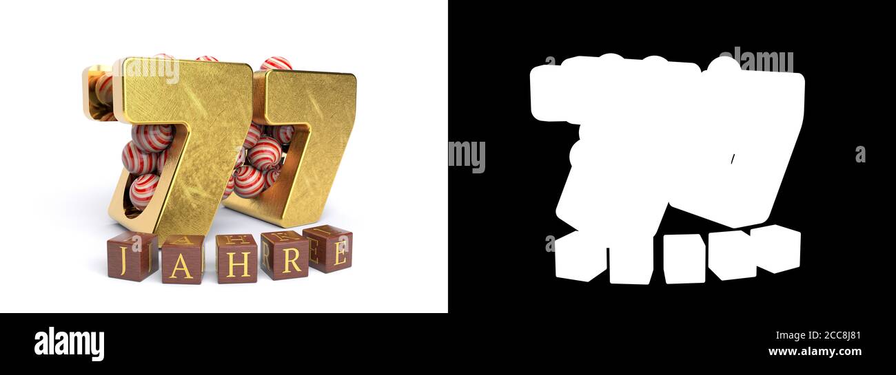 Inscription in German 77 years, consisting of a gold number seventy ...