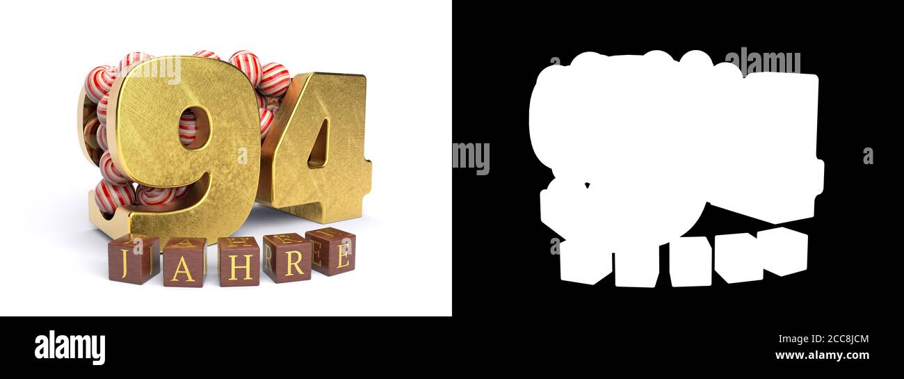 Inscription in German 94 years, consisting of a gold number ninety-four ...