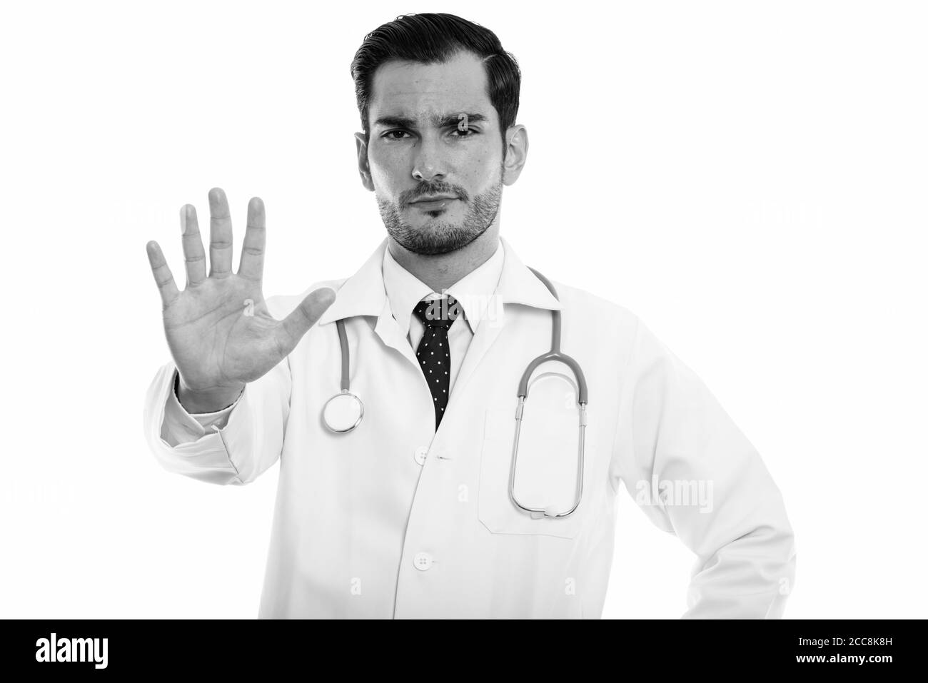 Doctor stop hand gesture Black and White Stock Photos & Images - Alamy