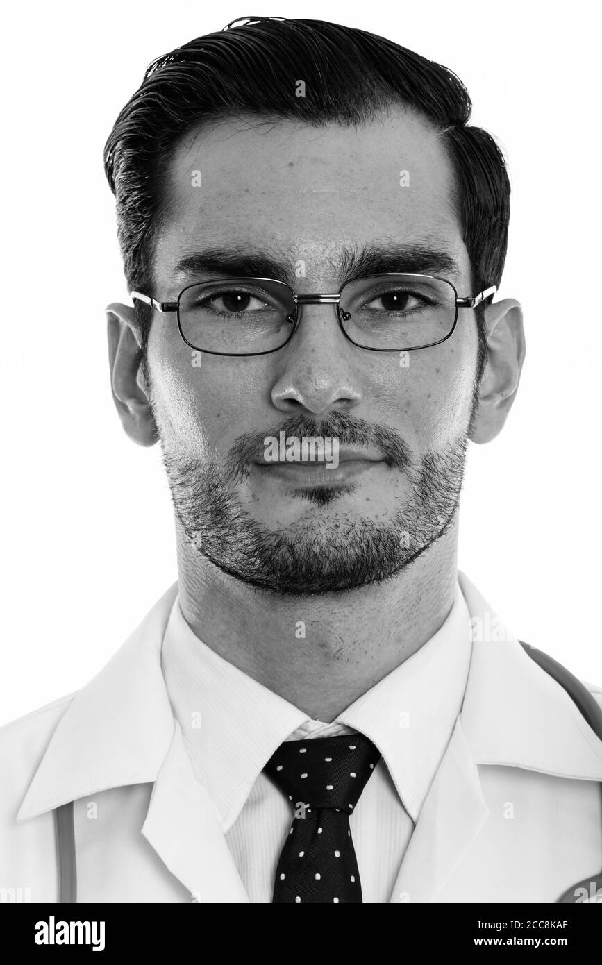 Young man doctor wearing glasses Black and White Stock Photos & Images ...