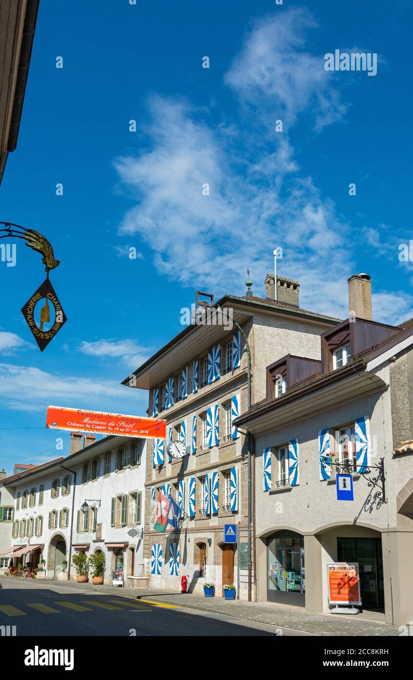 Switzerland, Vaud Canton, Coppet, Town Hall (Hotel de Ville) with ...