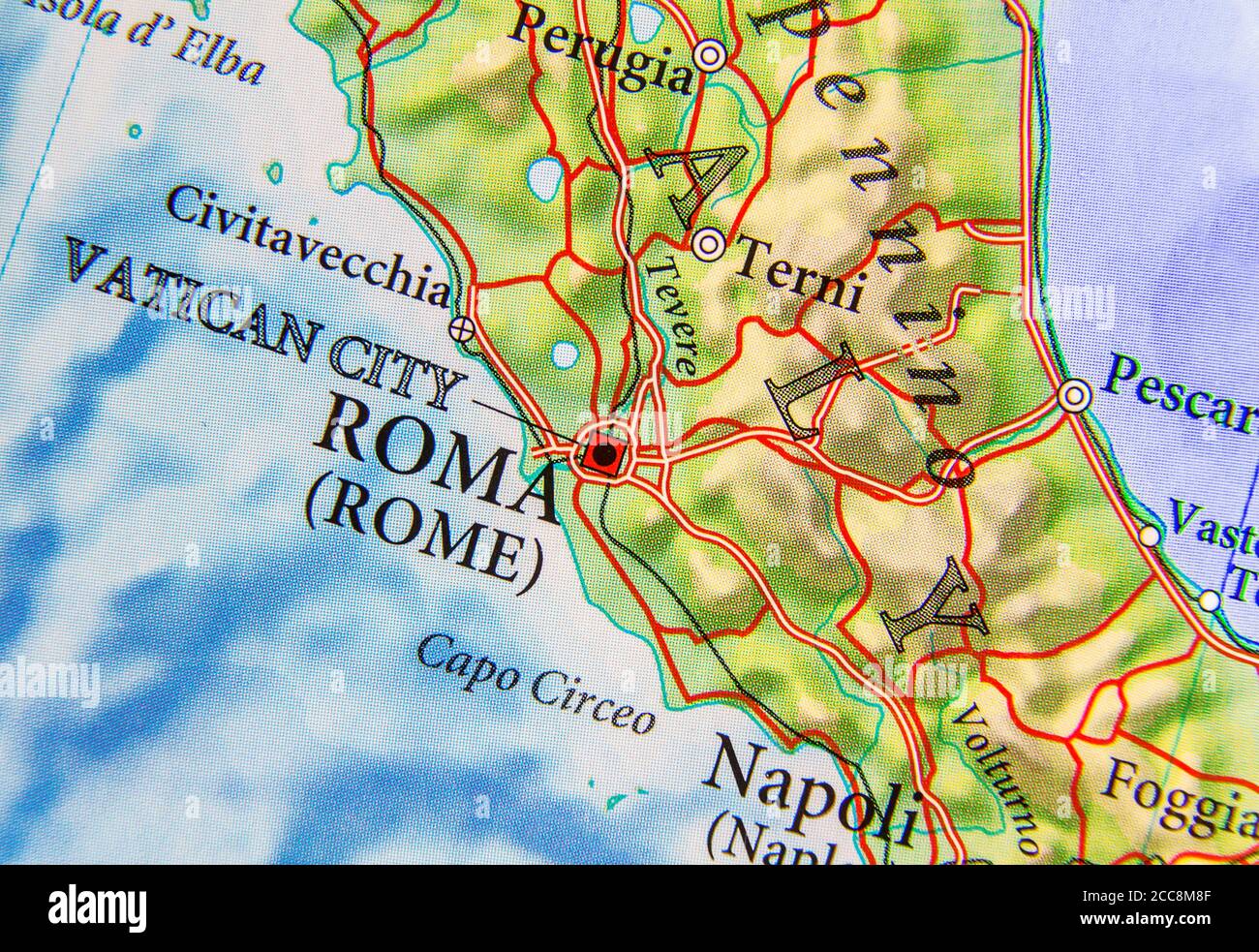 Geographic map of European country Italy with capital city Rome Stock ...