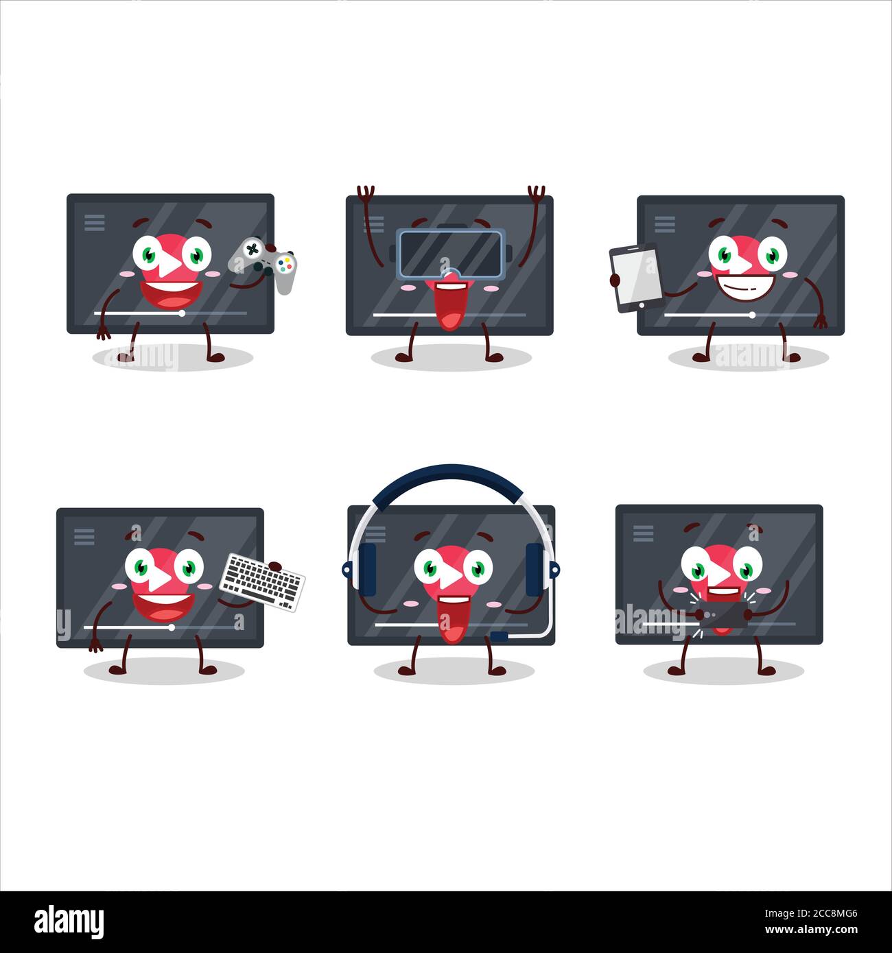 Video play button cartoon character are playing games with various cute ...