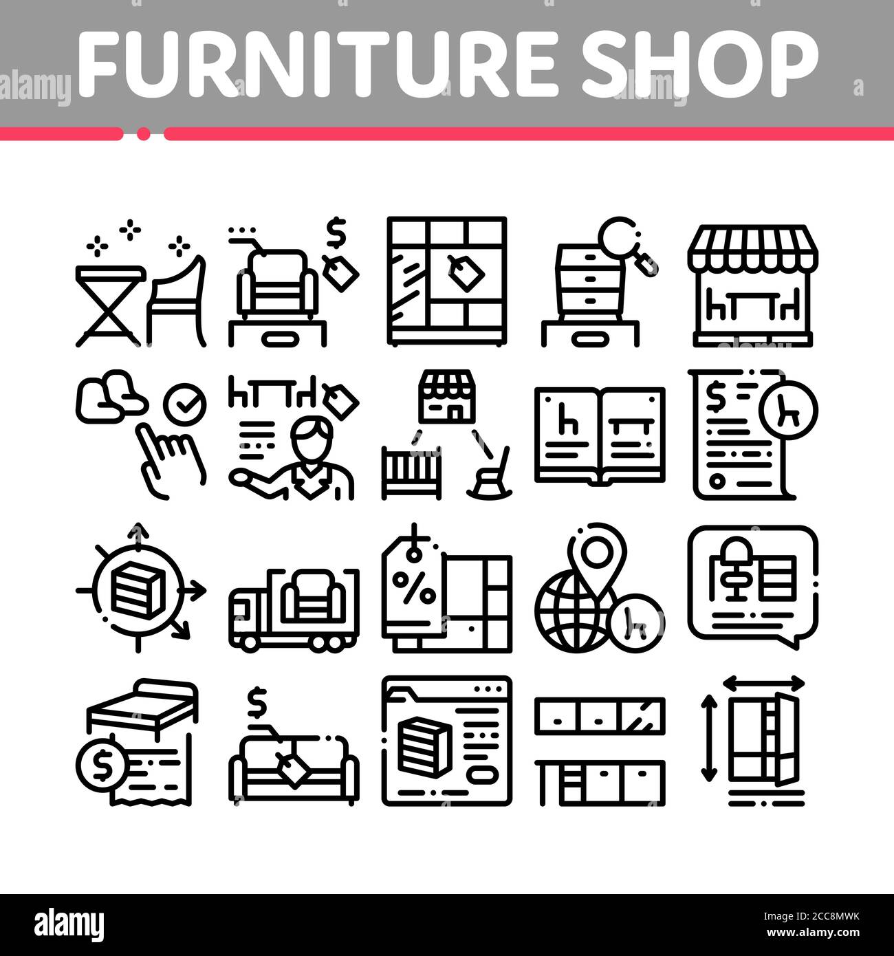 Furniture Shop Market Collection Icons Set Vector Stock Vector Image ...