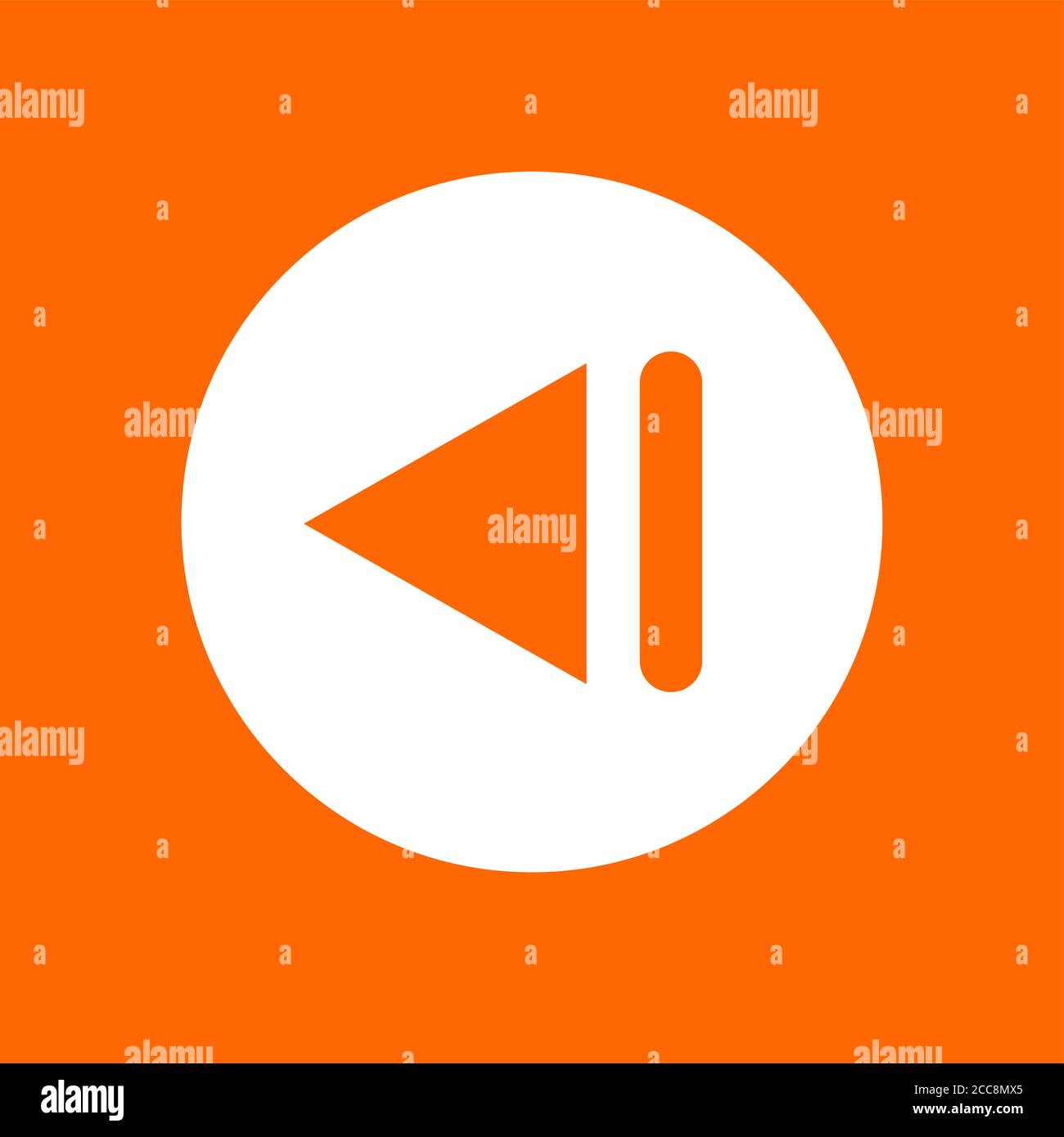 Previous track sign icon. In white circle on a orange background Stock ...