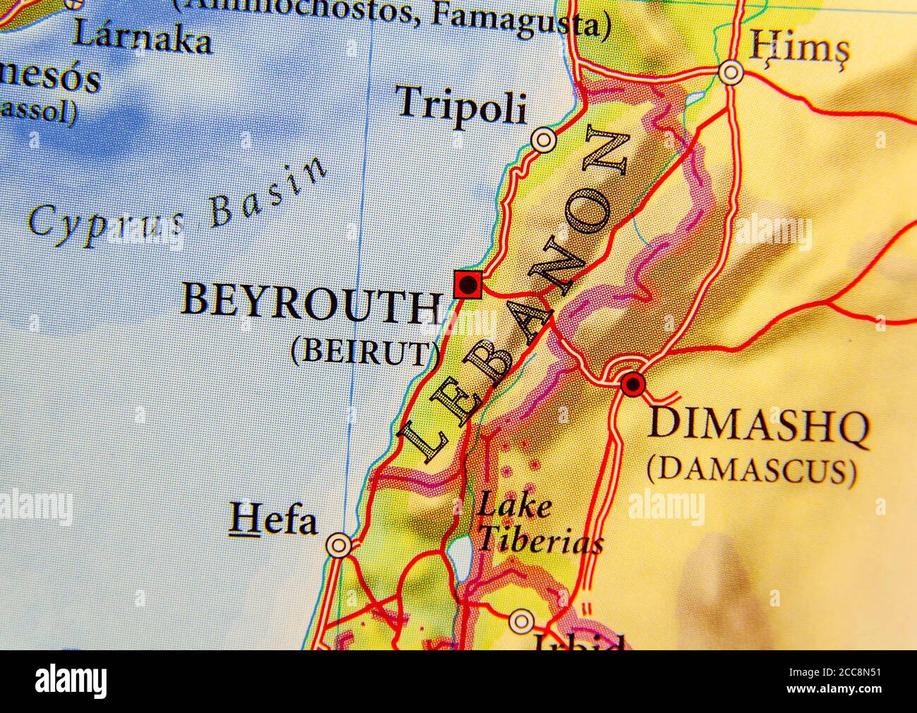 Geographic map of European country Lebanon with important cities Stock ...