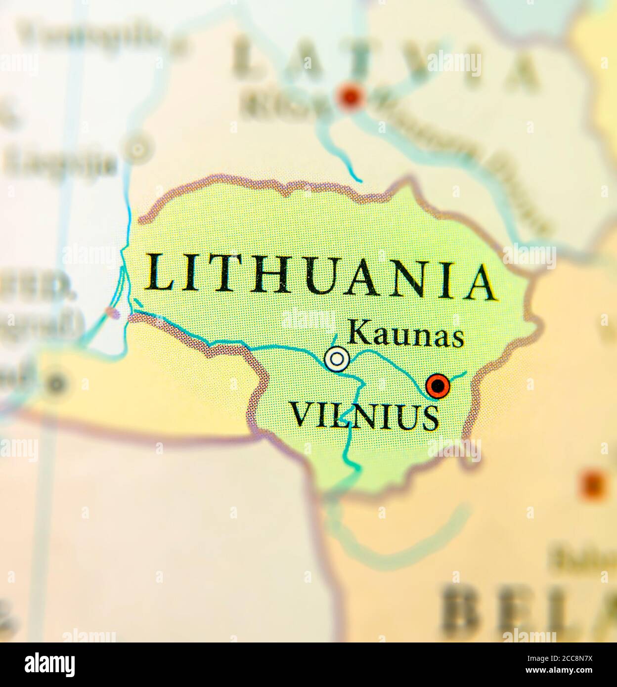 Geographic map of European country Lithuania with important cities ...