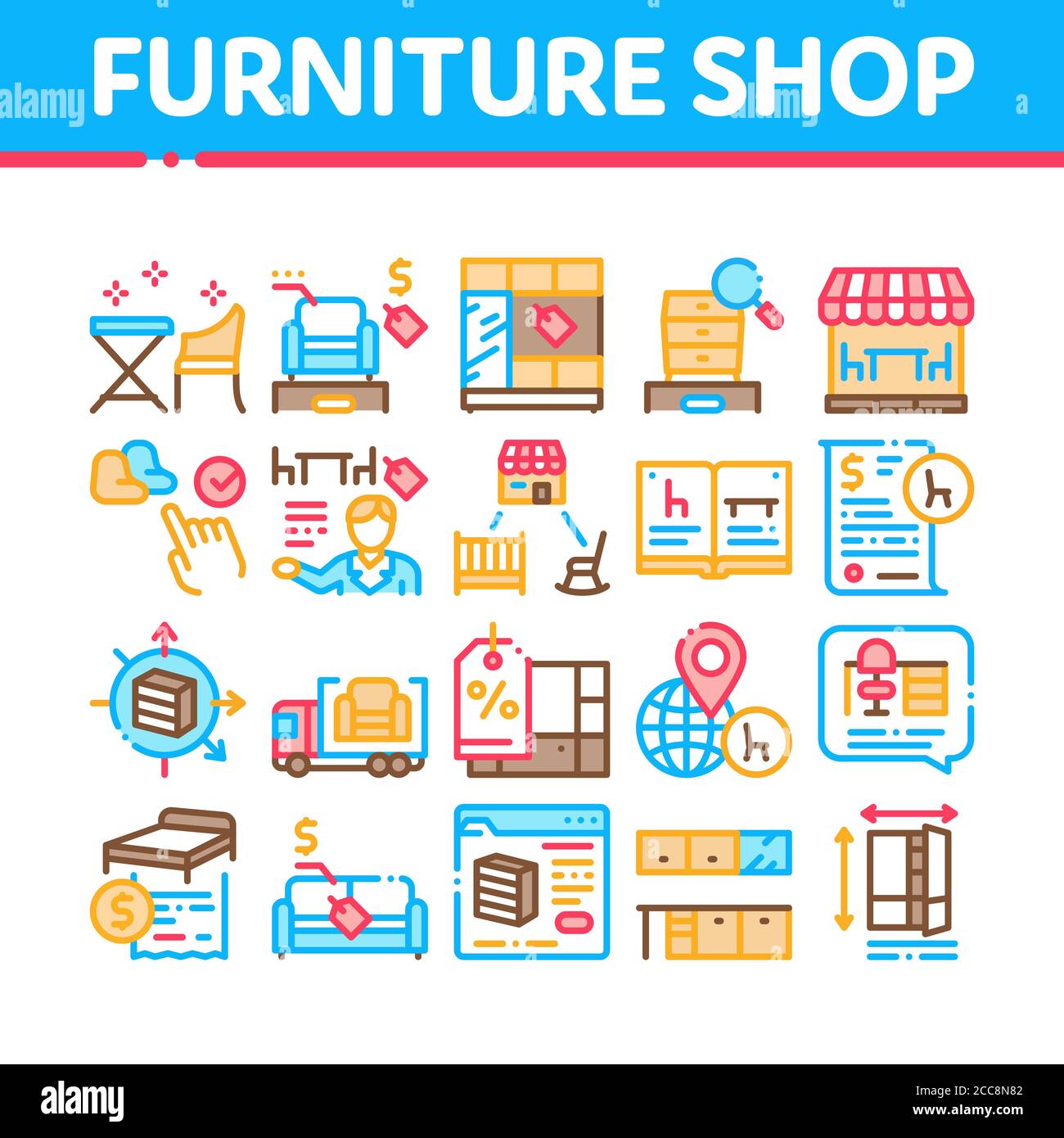 Furniture Shop Market Collection Icons Set Vector Stock Vector Image ...