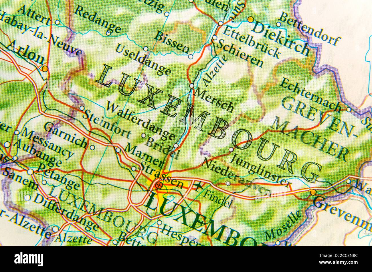 Geographic map of European country Luxembourg with important cities ...
