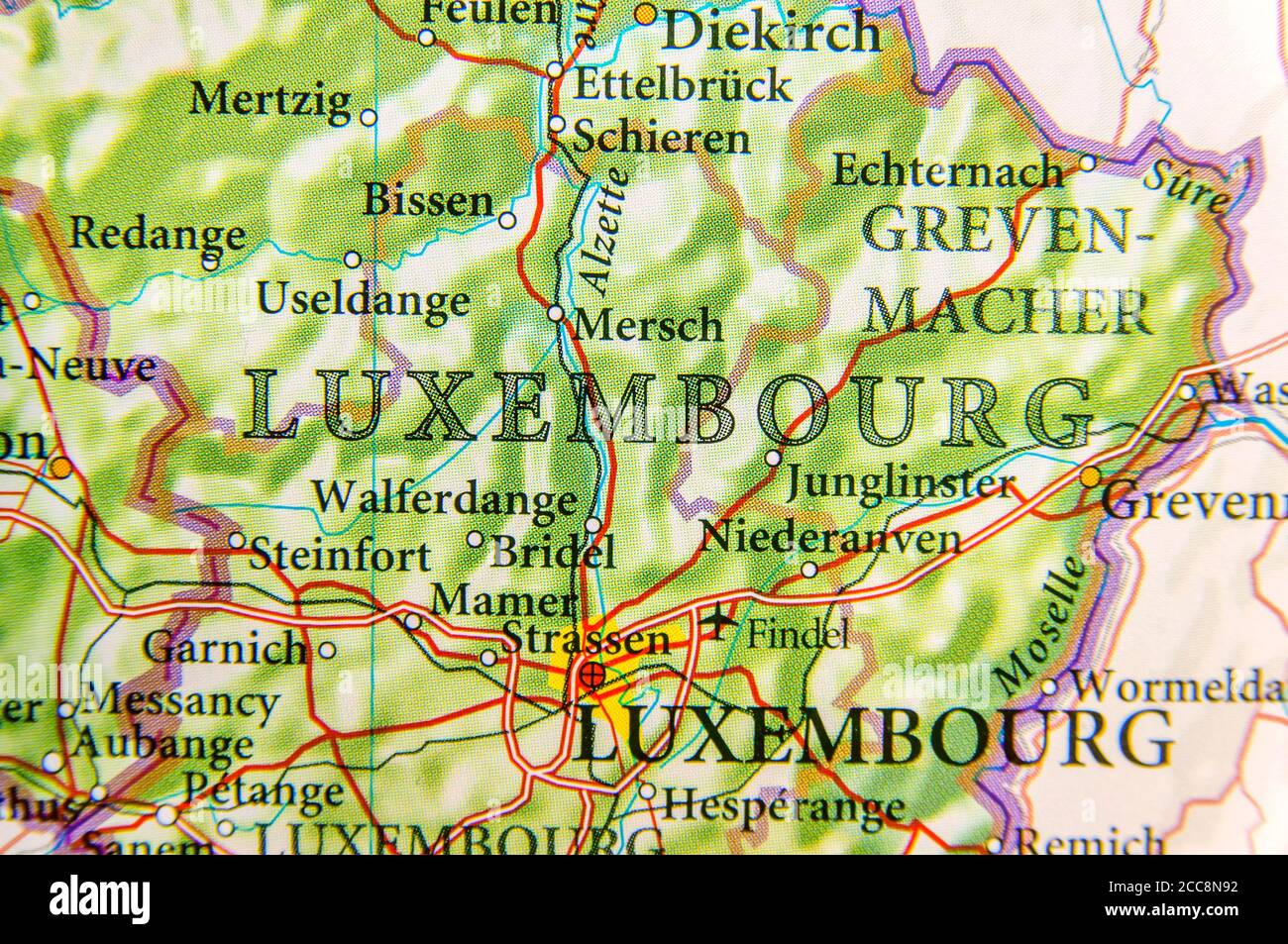 Geographic map of European country Luxembourg with important cities ...