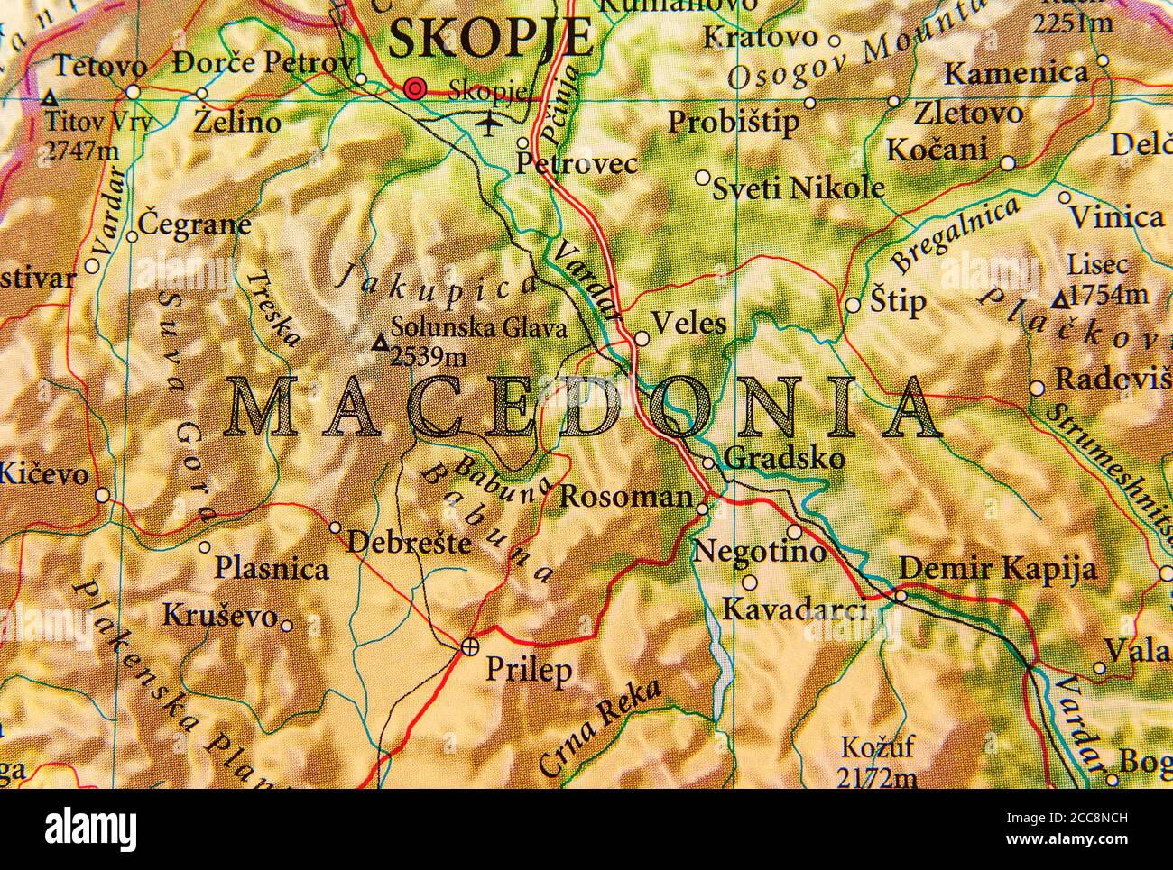 Geographic map of European country Macedonia with important cities ...