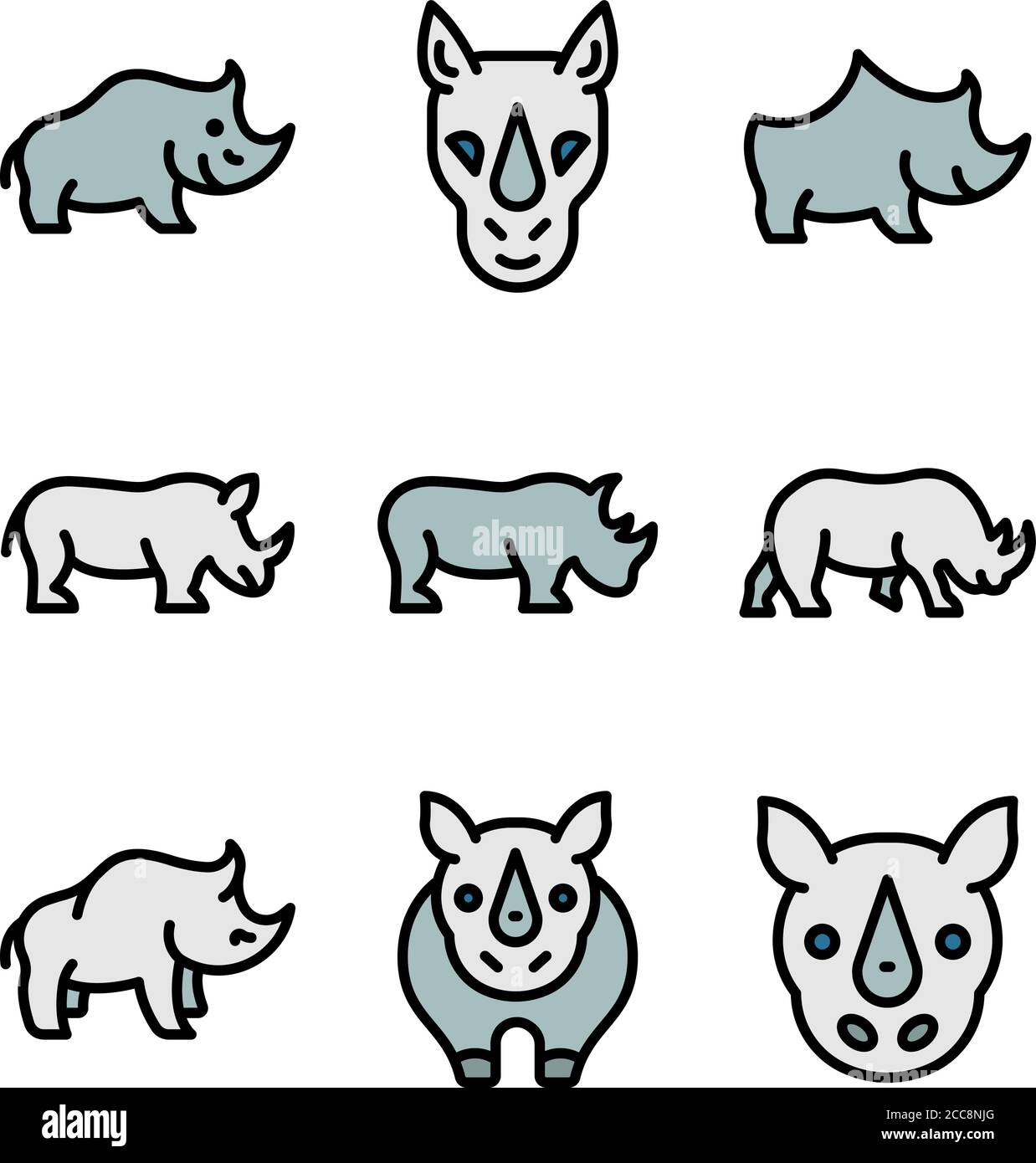Rhino icons set vector flat Stock Vector Image & Art - Alamy