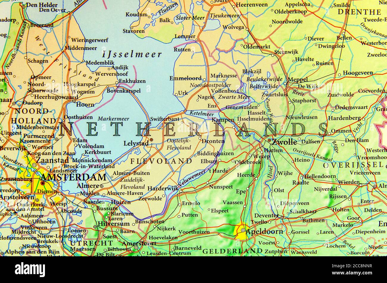 Geographic map of European country Netherlands with important cities ...