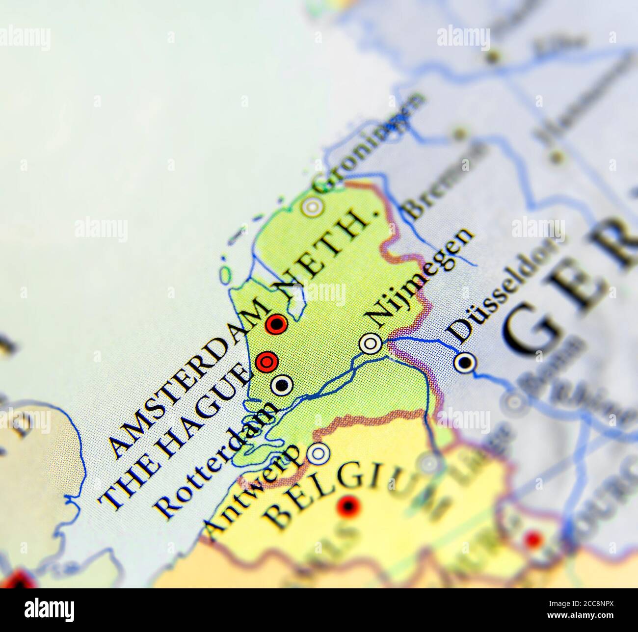 Geographic map of European country Netherlands with important cities ...