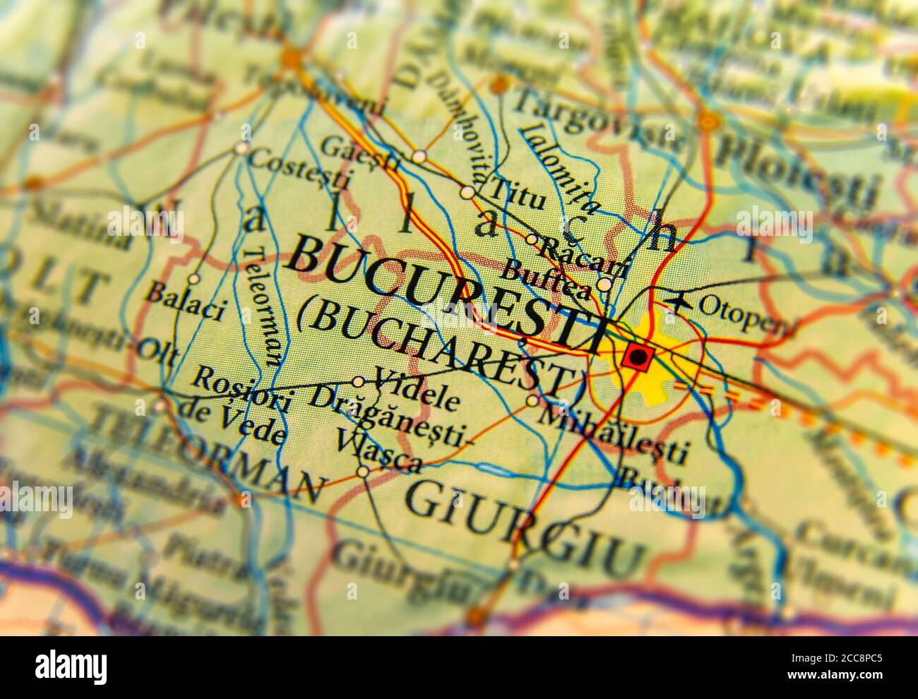 Geographic map of European country Romania with capital city Bucuresti ...
