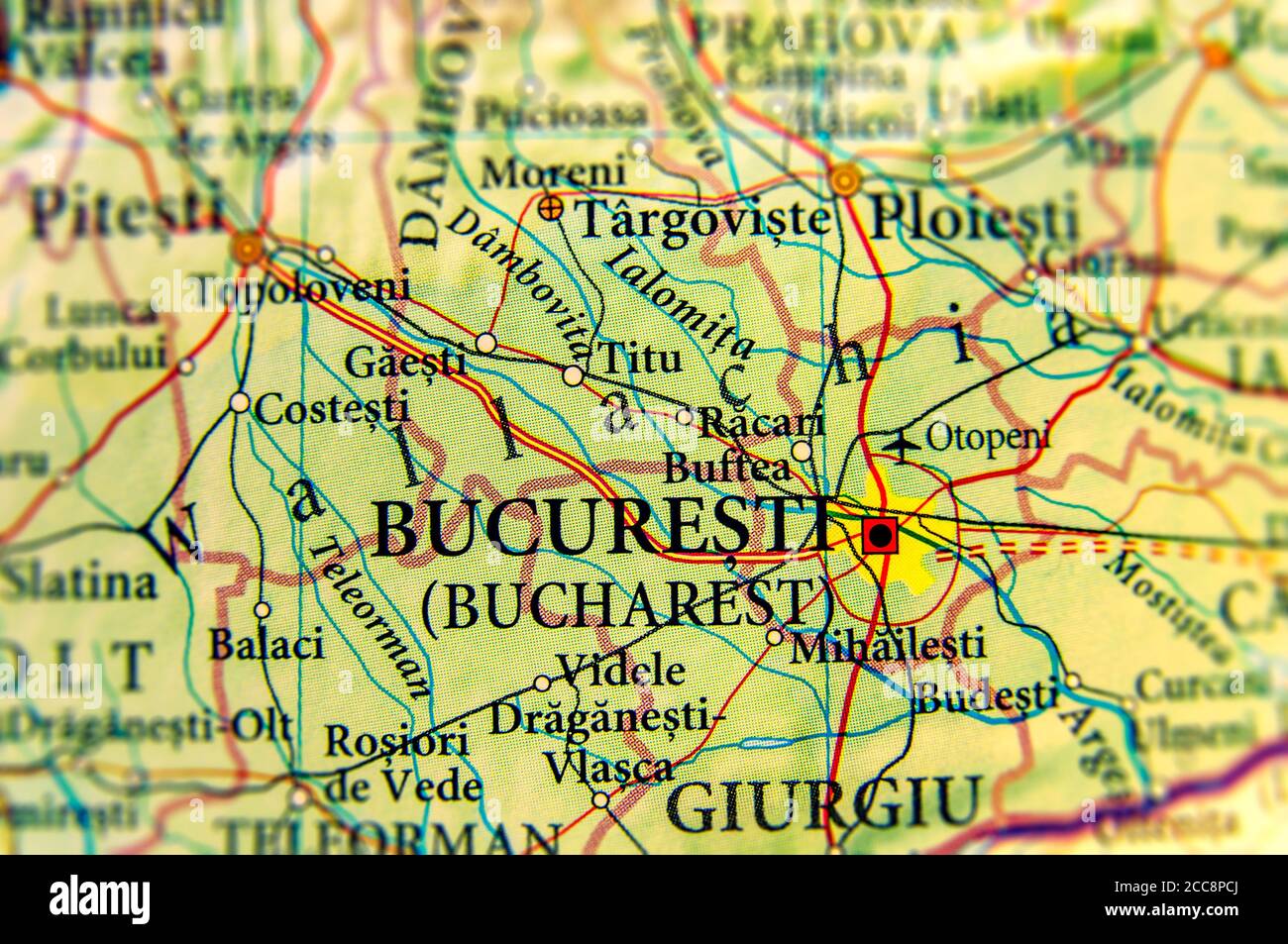 Geographic map of European country Romania with capital city Bucuresti ...