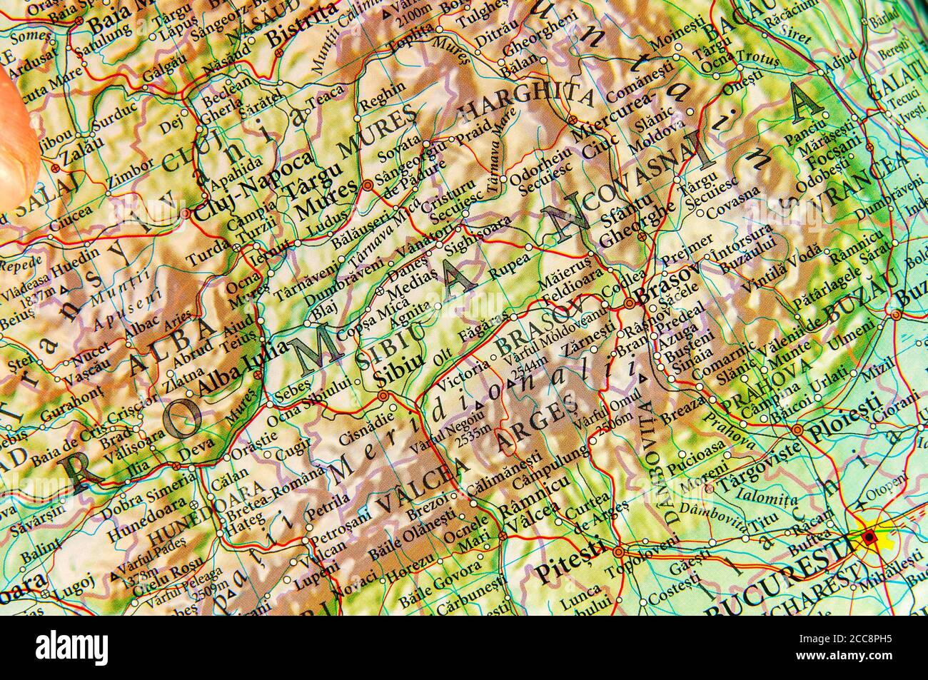 Geographic map of European country Romania with important cities Stock ...