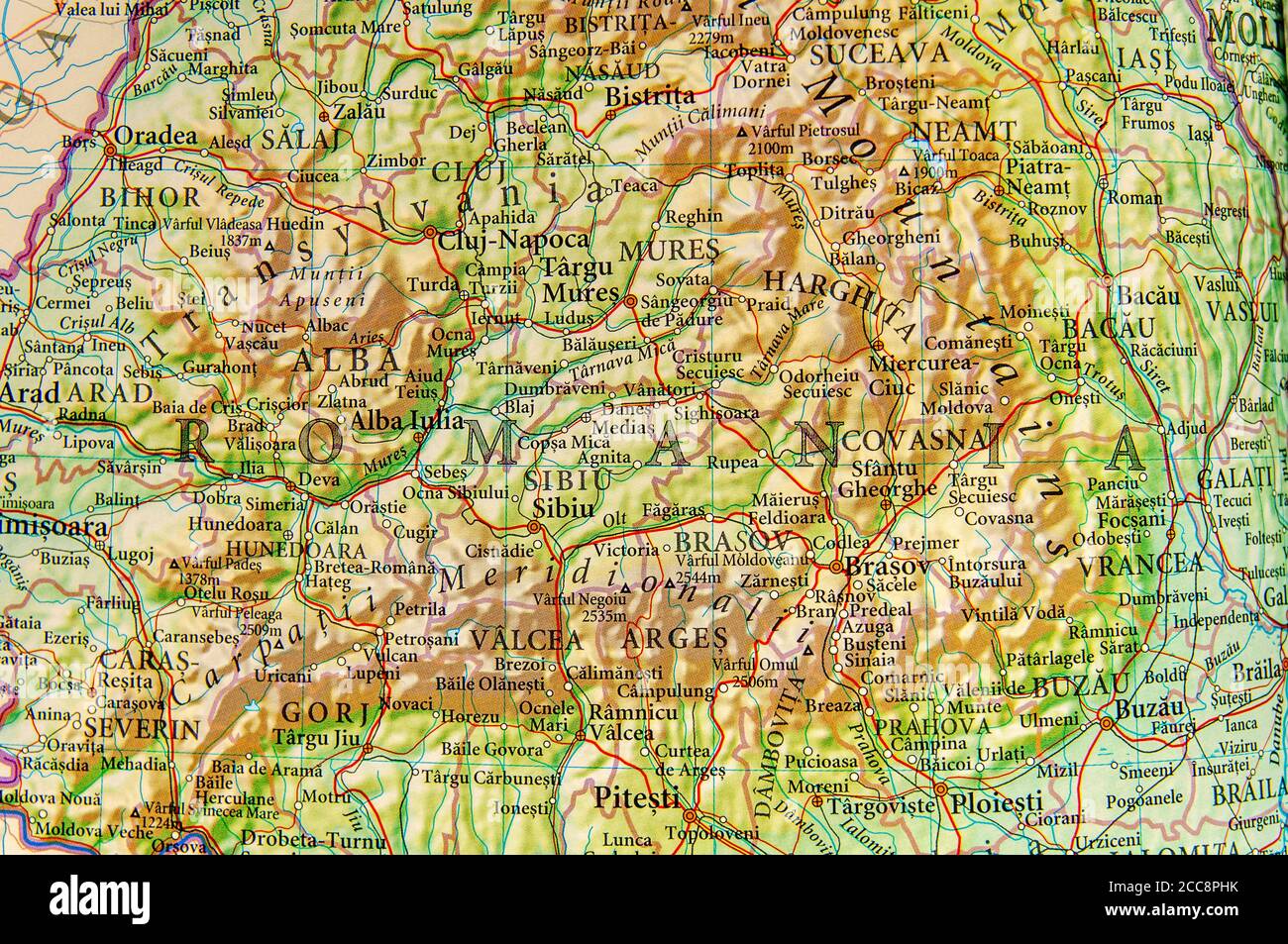 Geographic map of European country Romania with important cities Stock ...