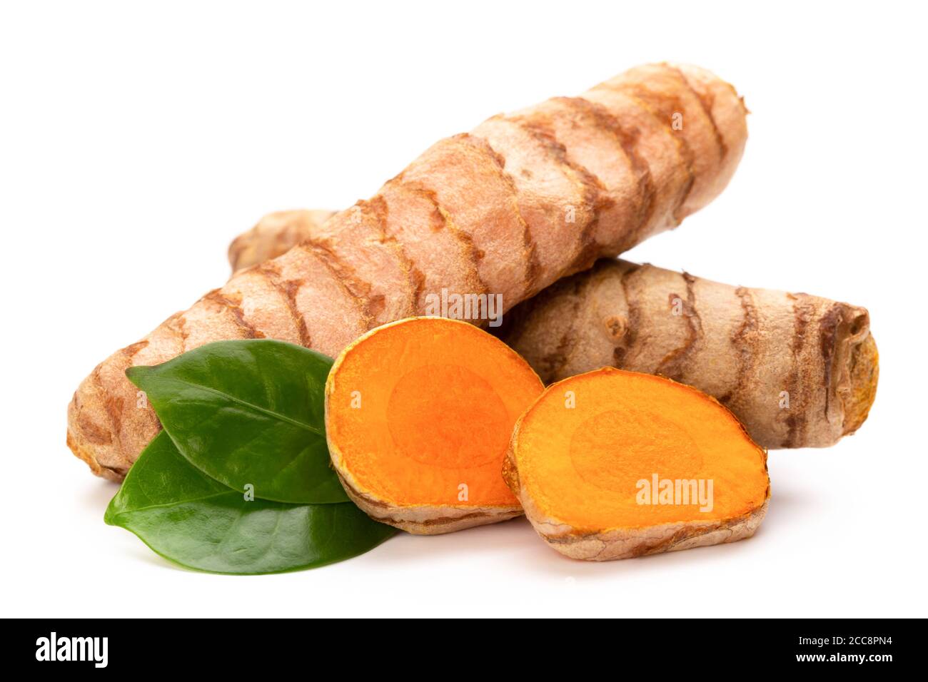 Close up Turmeric, Curcuma longa Linn, rhizome isolated on white ...