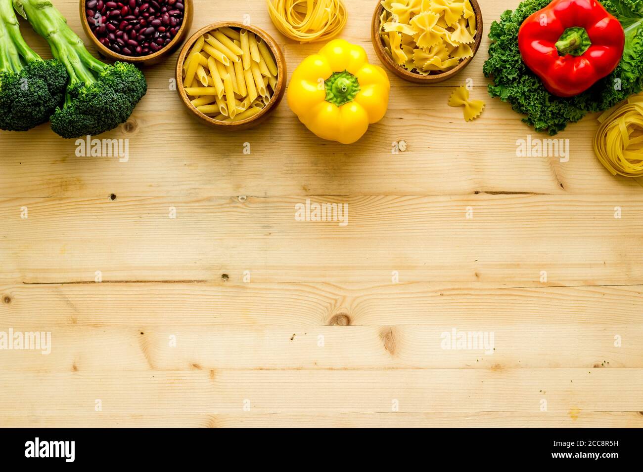 Healthy eating background with vegetables and herbs, top view Stock ...