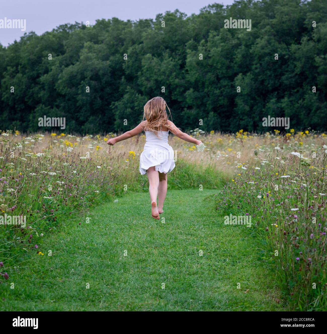 Girl running through field wearing hi-res stock photography and images ...