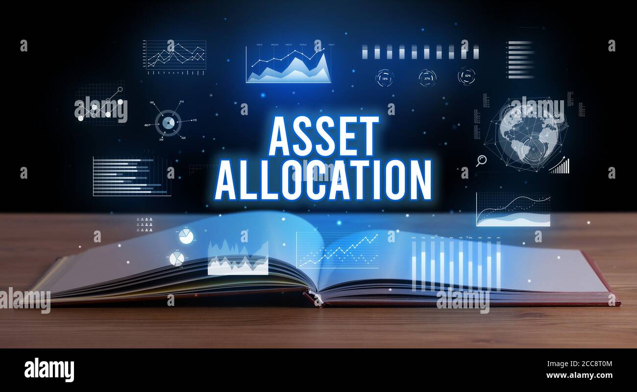 ASSET ALLOCATION inscription coming out from an open book, creative ...