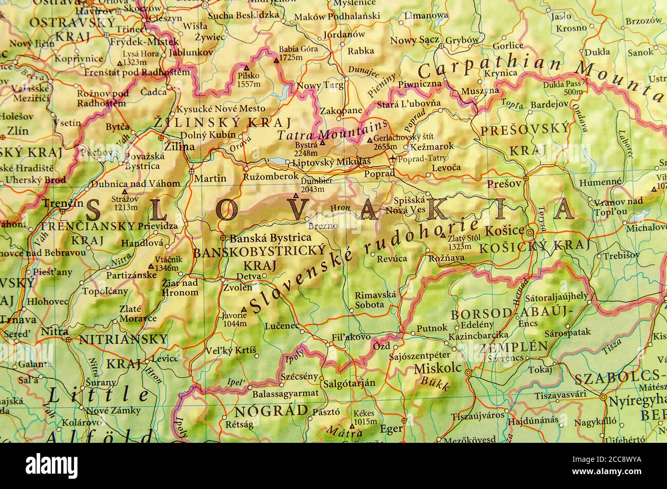 Geographic map of European country Slovakia with important cities Stock ...