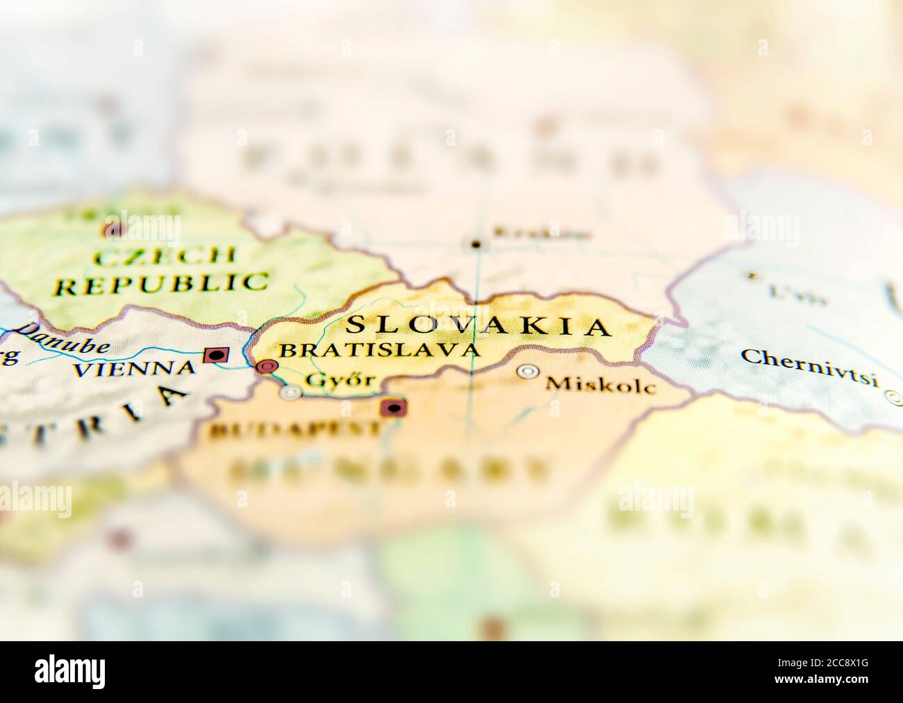Geographic map of European country Slovakia with important cities Stock ...