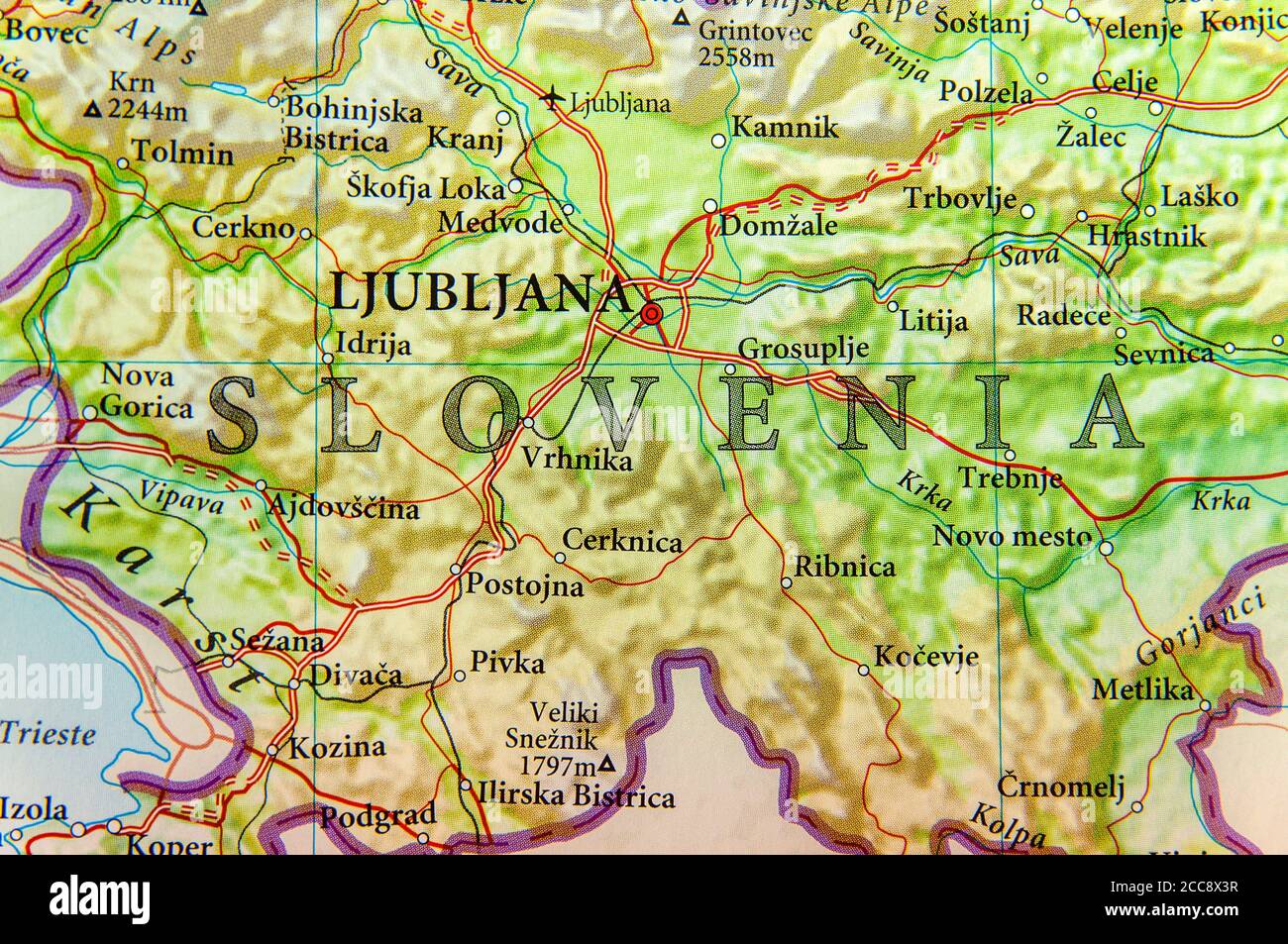 Geographic map of European country Slovenia with important cities Stock ...