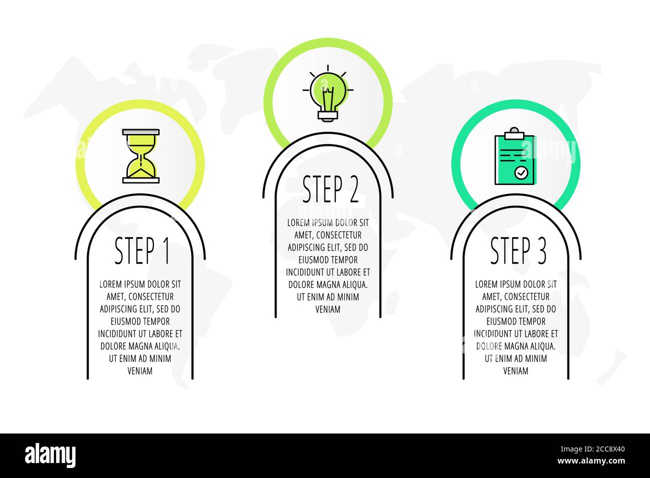 Infographics circles with 3 steps, icons. Flat line vector template. Can be used for three ...