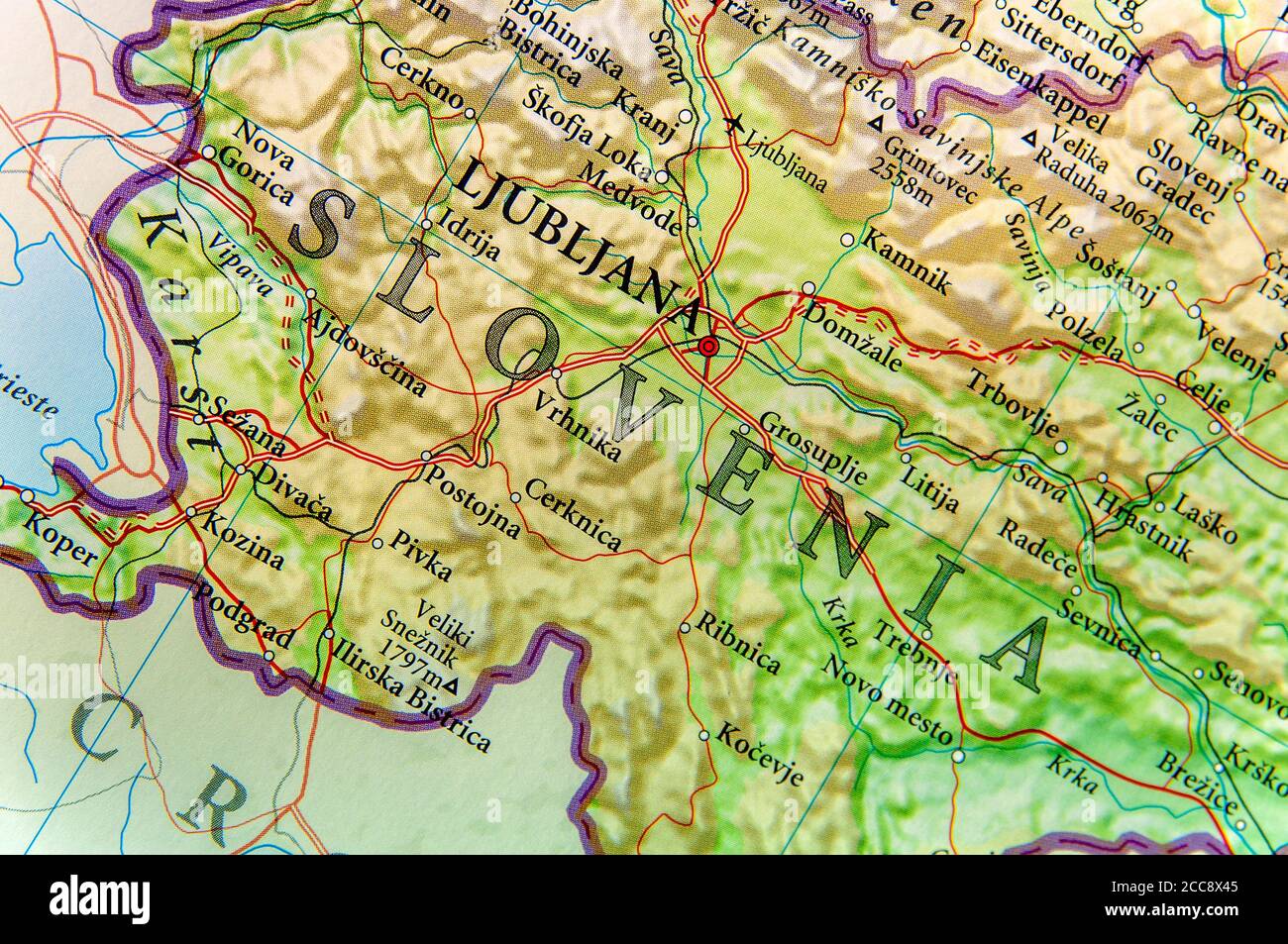 Geographic map of European country Slovenia with important cities Stock ...