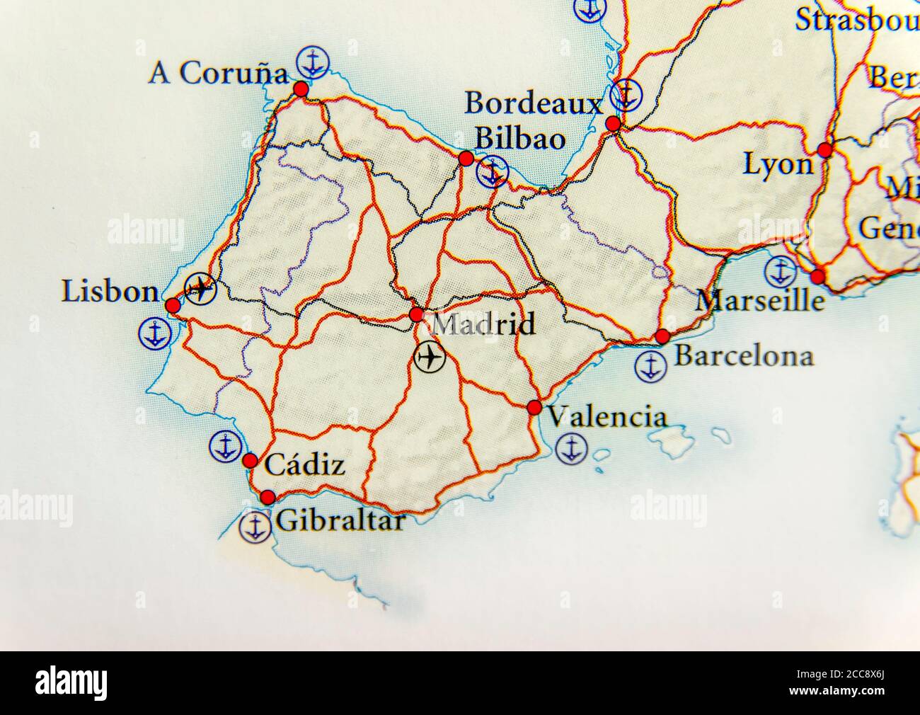 Geographic map of European country Spain with important cities and ...