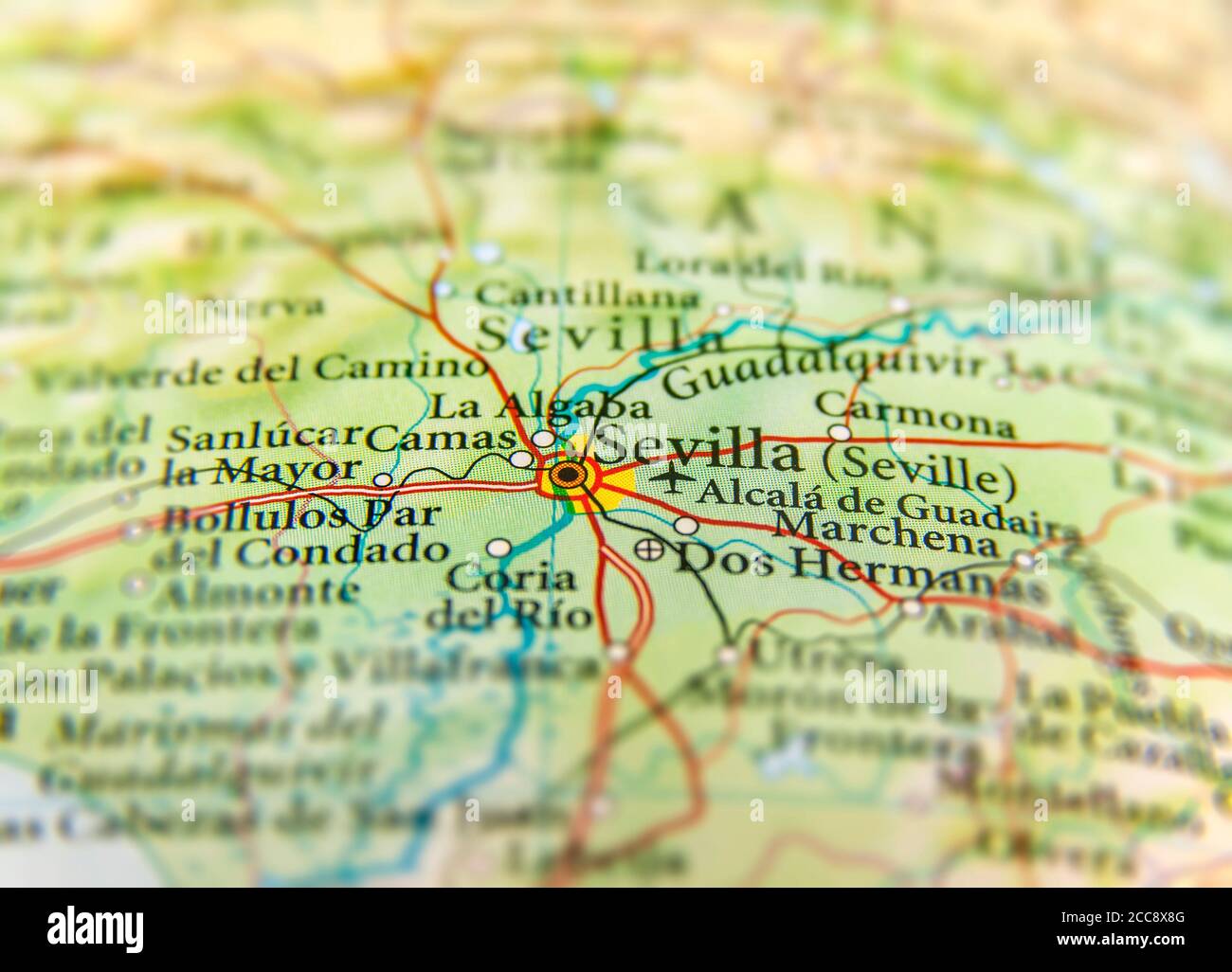 Geographic map of European country Spain with Sevilla city Stock Photo ...