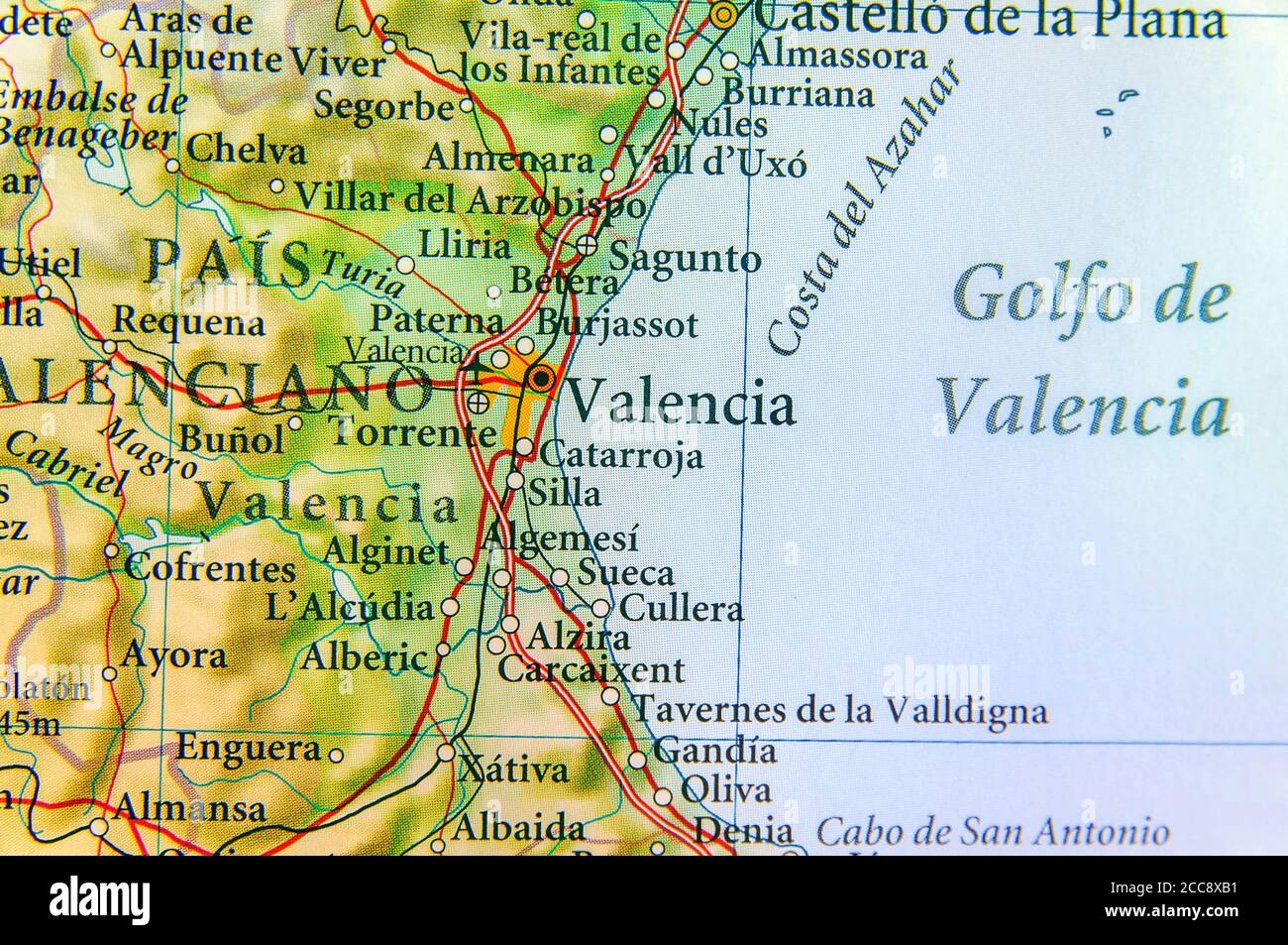 Geographic map of European country Spain with Valencia city Stock Photo ...