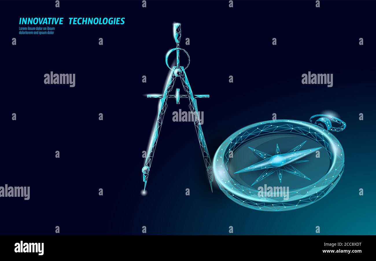 Drawing compass 3D low poly symbol. Creative idea aiming strategy ...