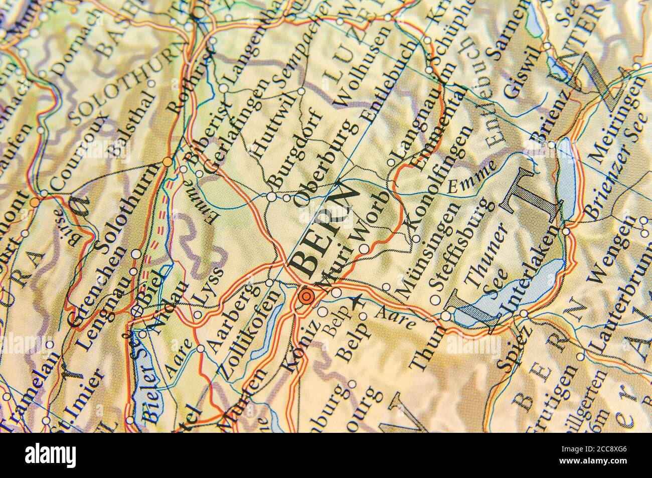 Geographic map of European country Switzerland with capital Bern city ...