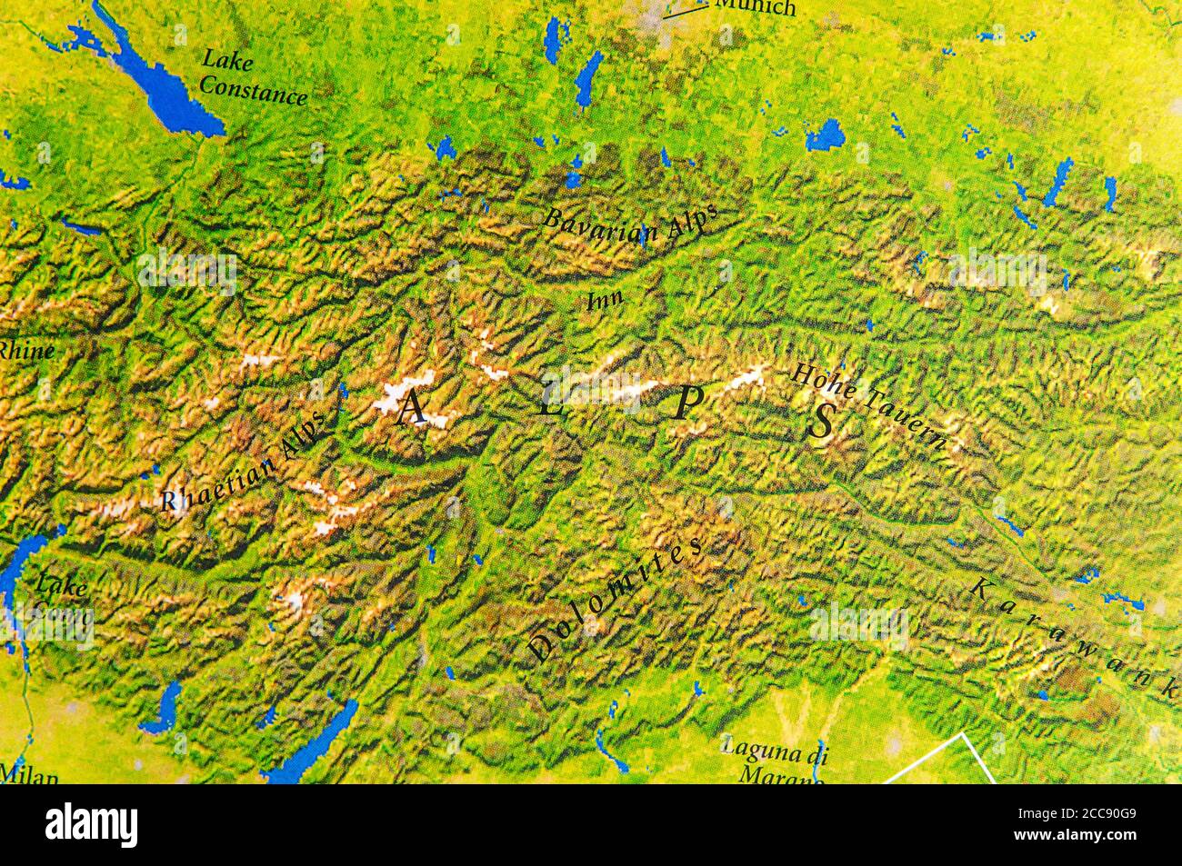 Geographic map of European mountan Alps Stock Photo - Alamy