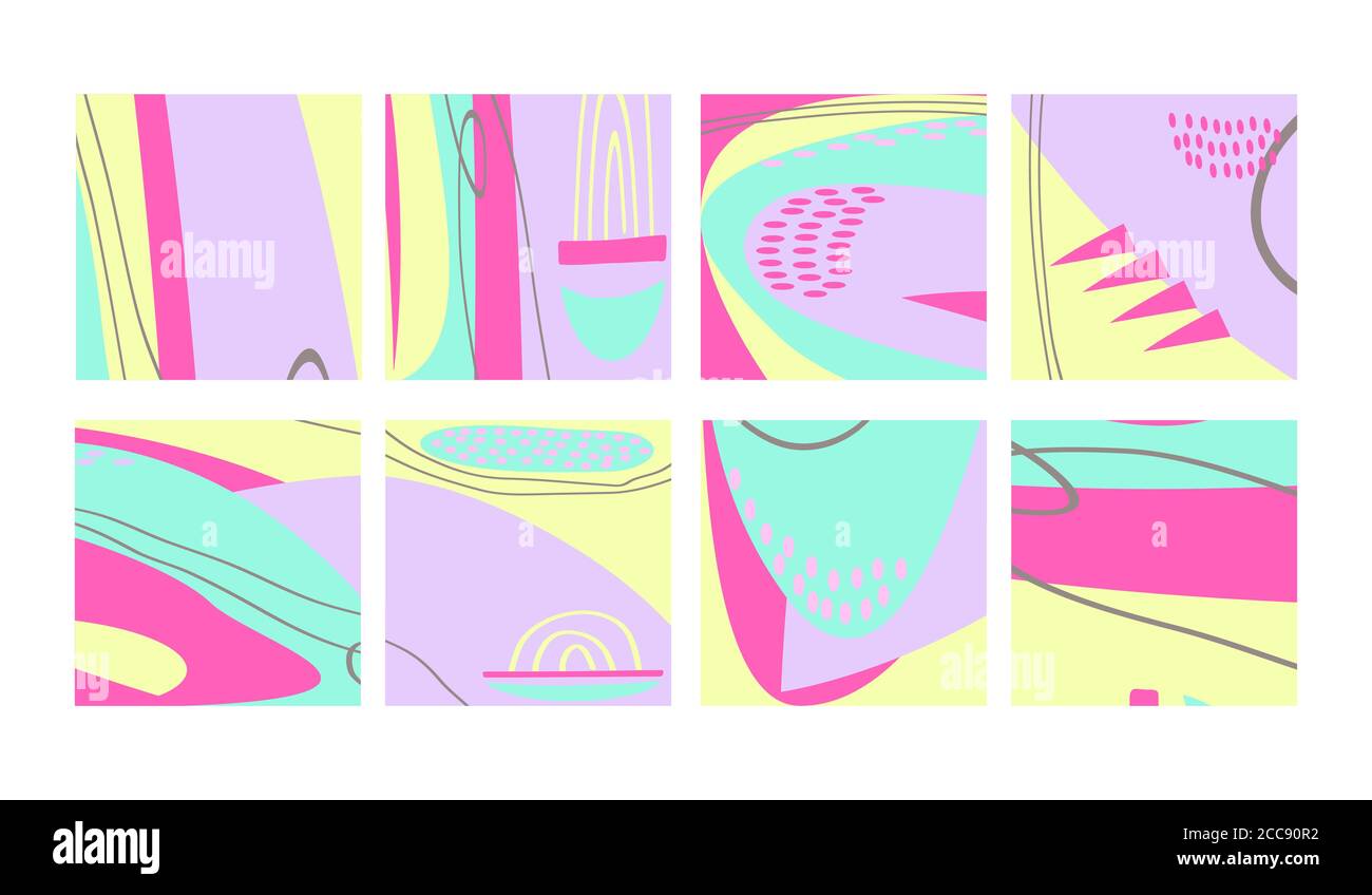 Set of fun hand drawn colorful shapes, doodle objects, lines and dots ...