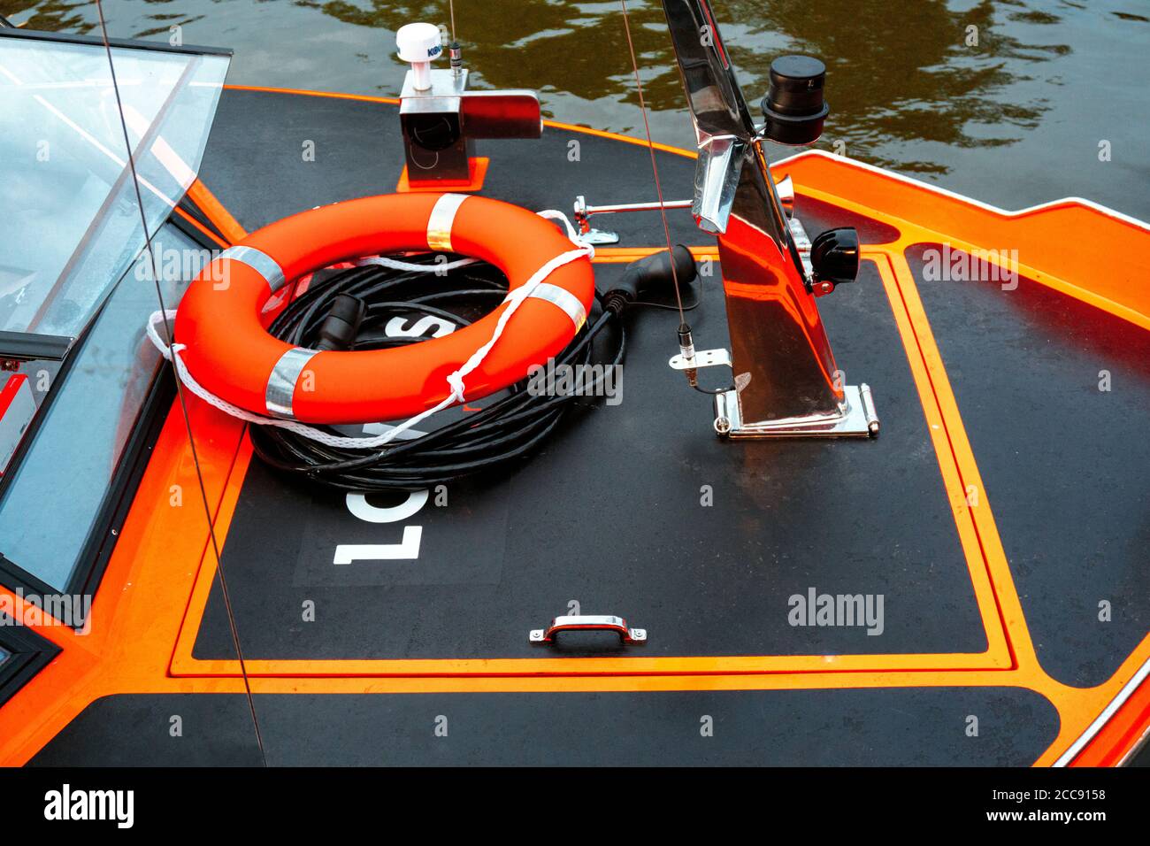 Lifebuoy on boat in Amsterdam. June 2019 Stock Photo - Alamy