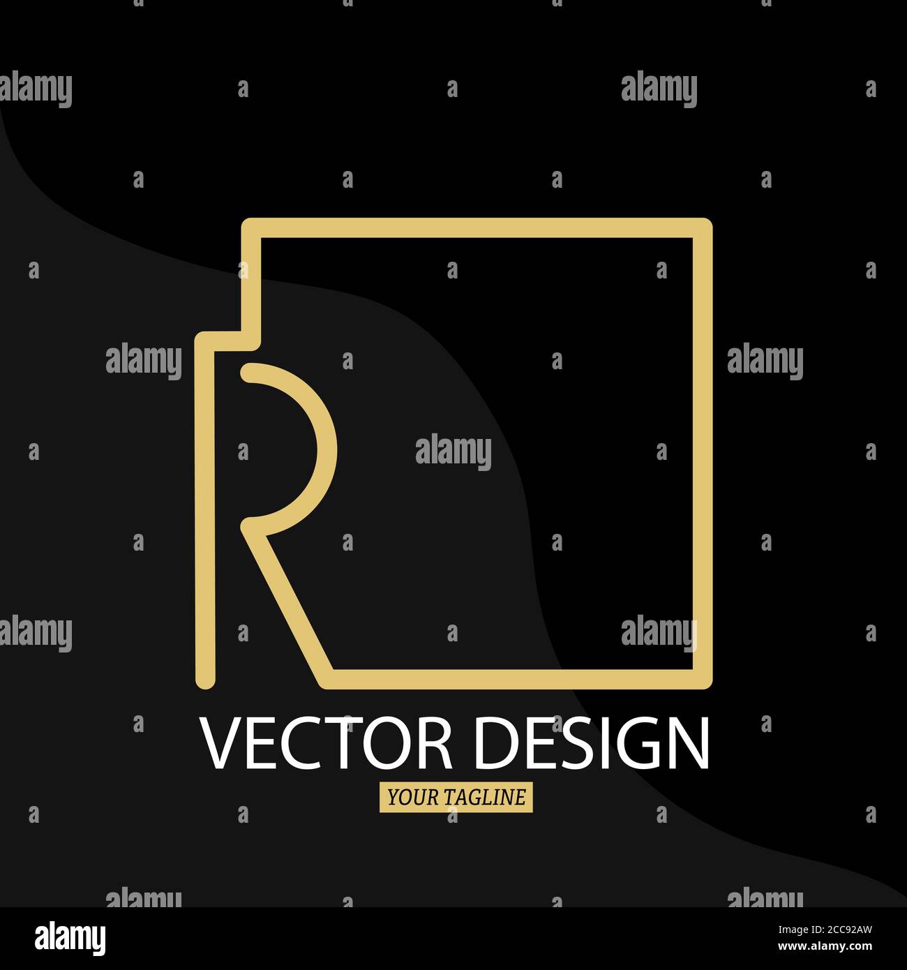 Stylized letter R with a square frame. Vector template for logo, label ...