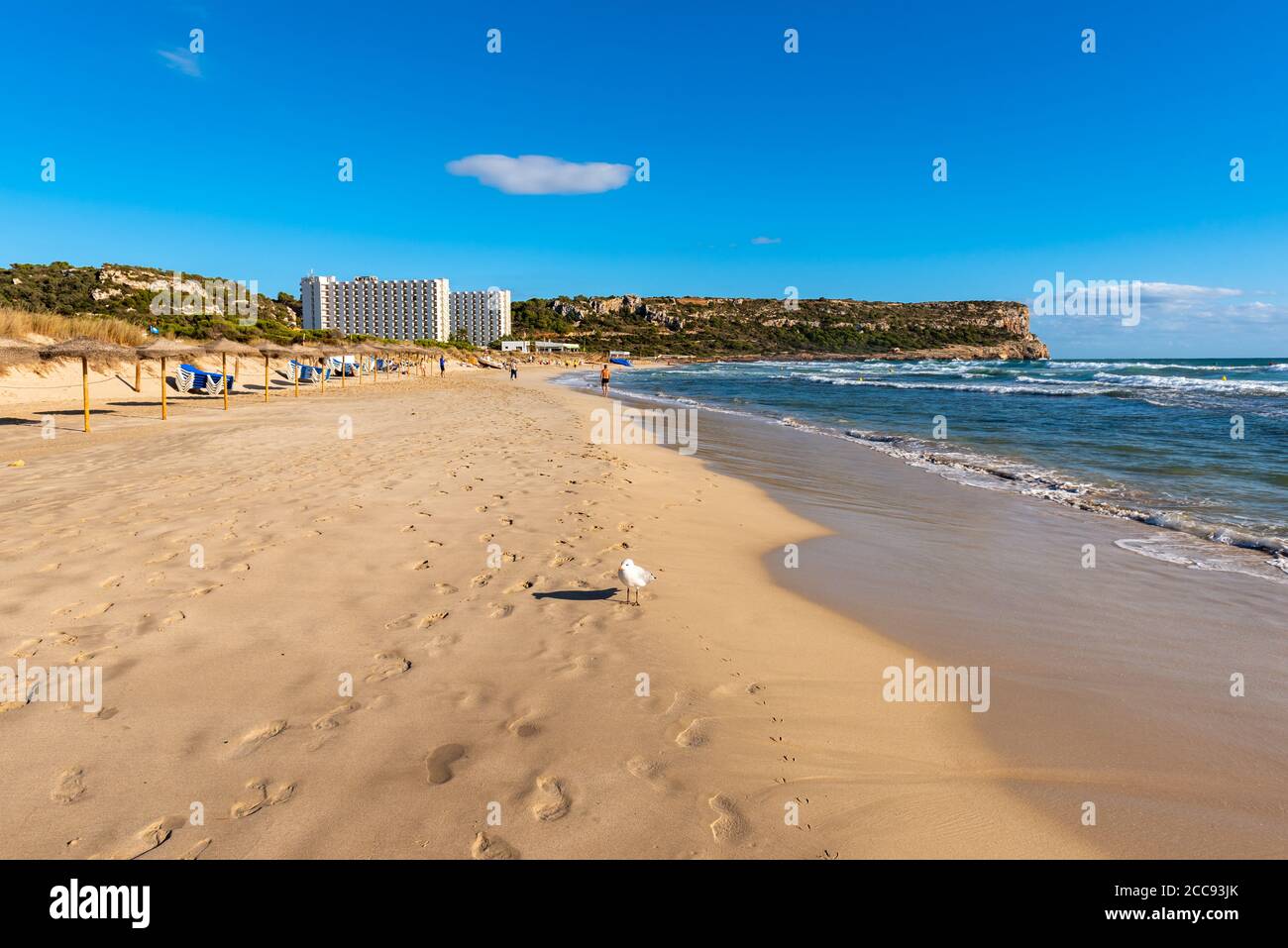 Son Bou beach, one of the most popular beaches on the island of Menorca ...
