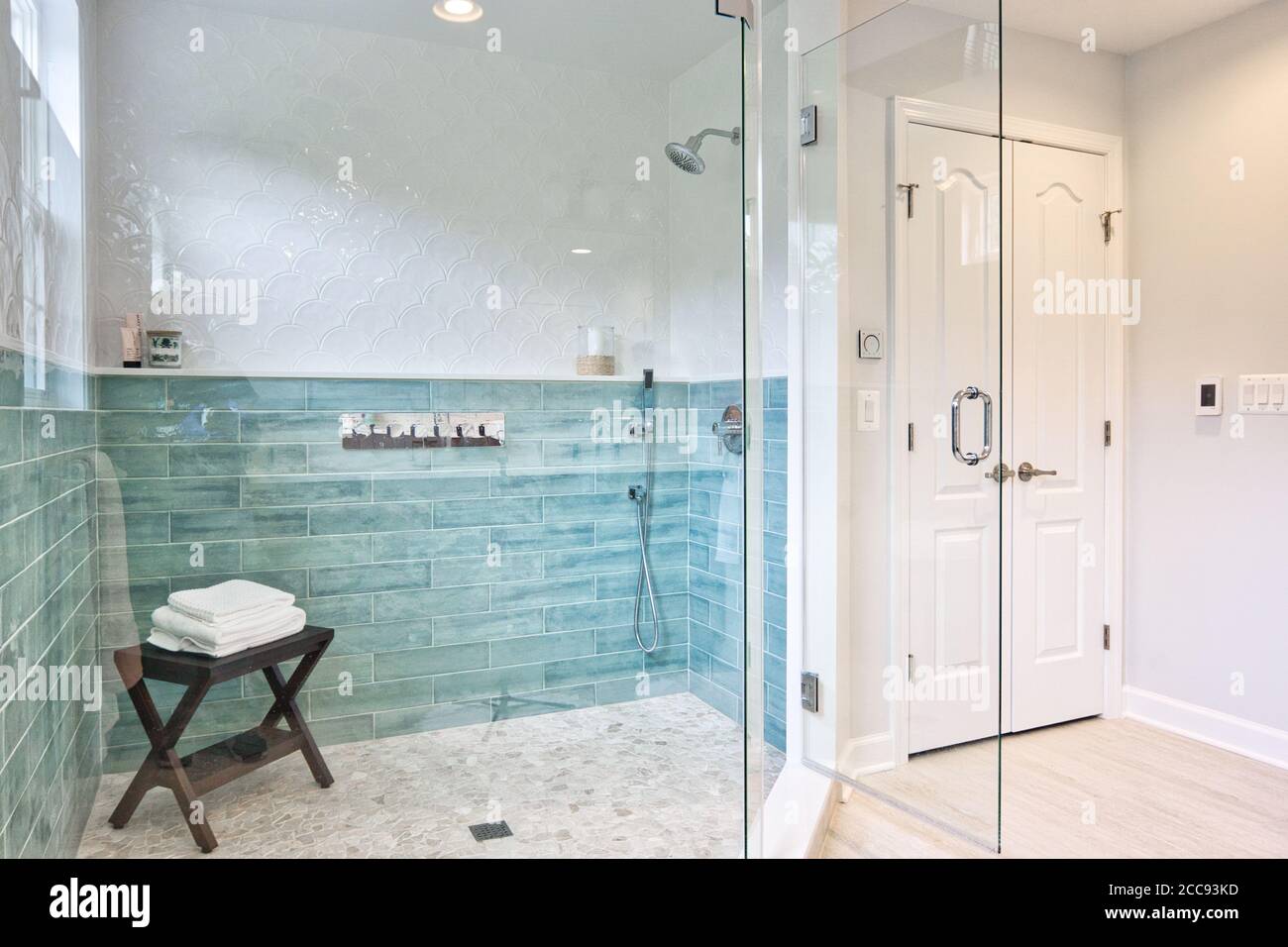 Interior of a modern bathroom with a shower box Stock Photo - Alamy