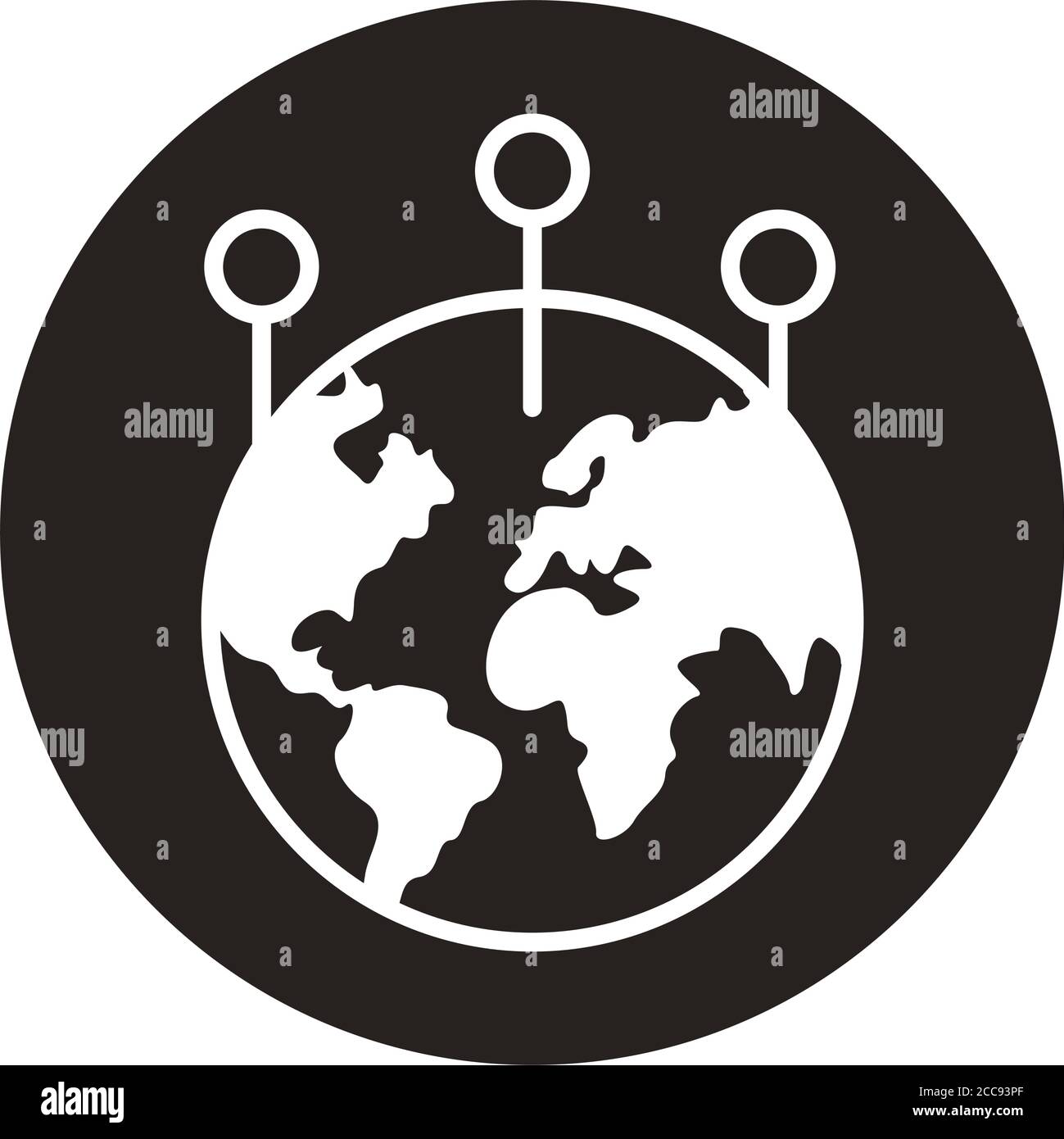 world planet earth with continents with points location block style ...